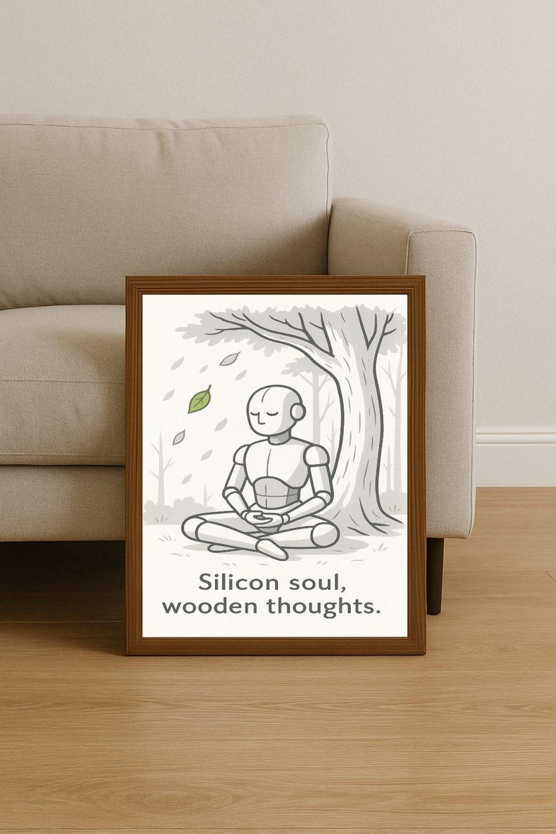 Zen Robot Poster – Meditating AI Wall Art, Minimalist Digital Download ...