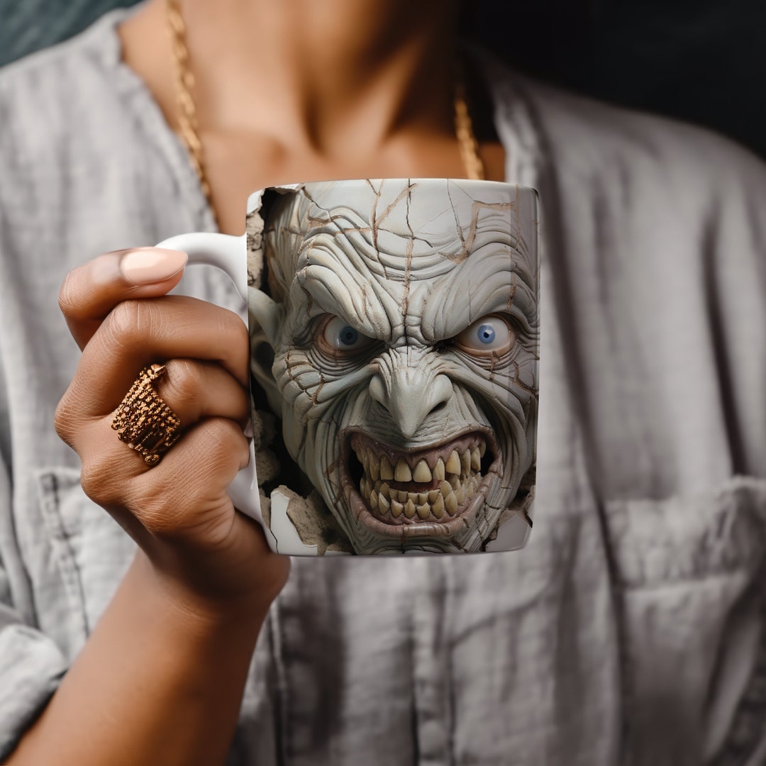 3D Goblin Face Mug Wrap, 3D Mug Sublimation, Scary Face Mug Wrap, Ugly ...