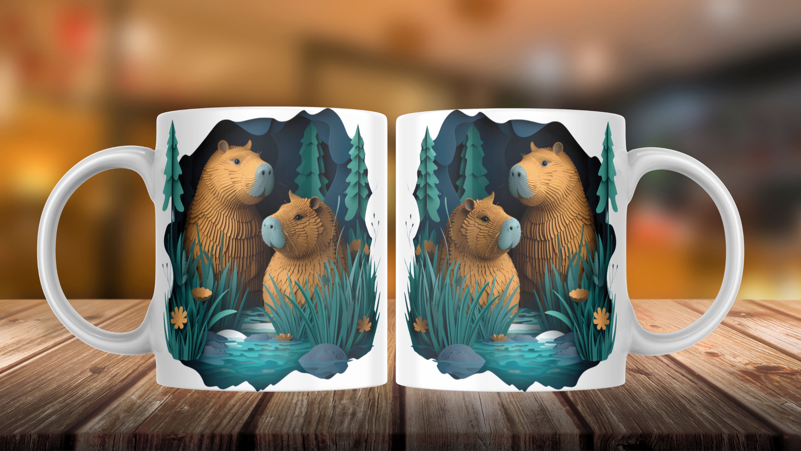 3D Capybara Mug Wrap, Animal Mug Design, Cute Animal Mug, Capybaras Mug ...
