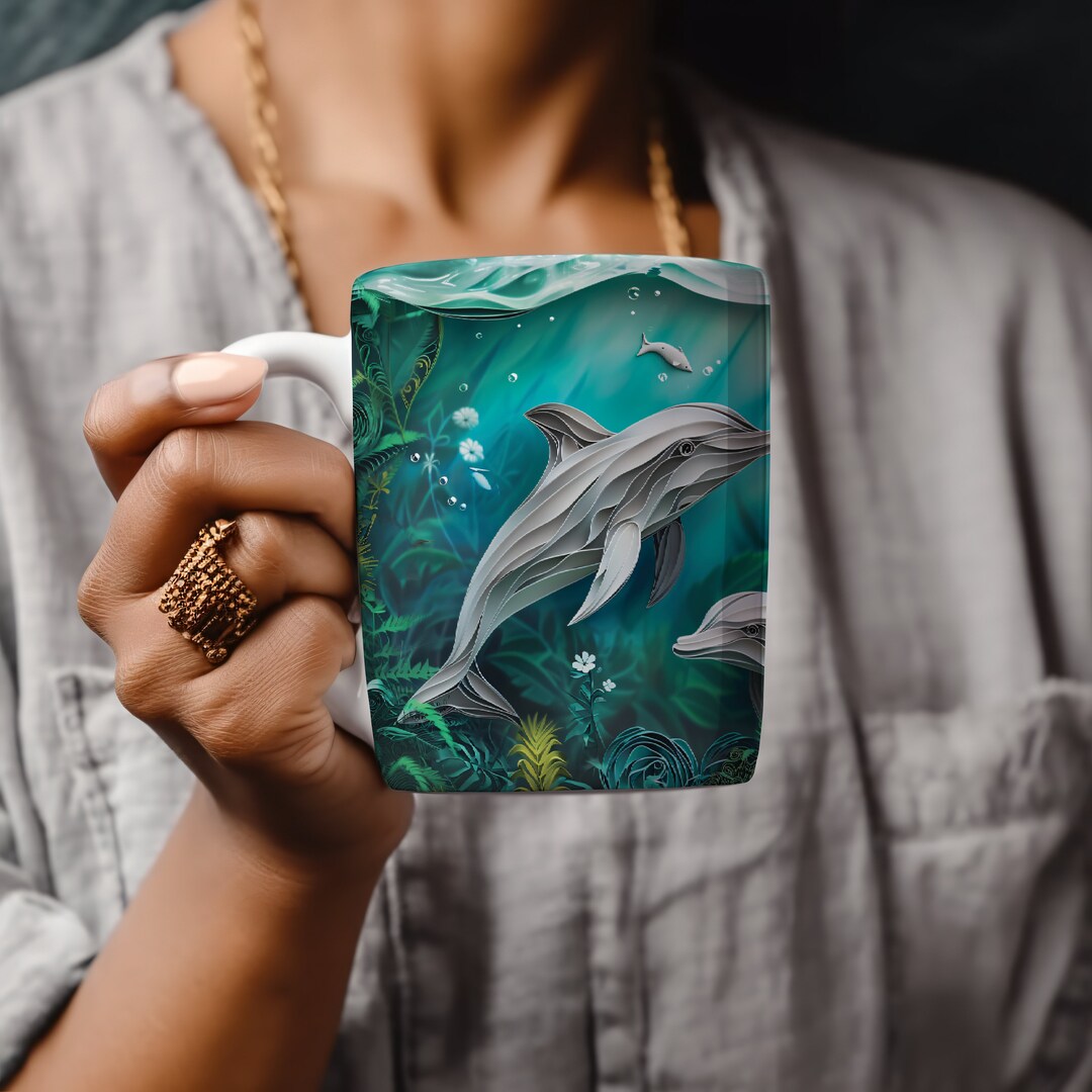 3D Dolphin Mug Wrap, Dolphin Sublimation Mug, Dolphin Mug Wrap, Dolphin ...