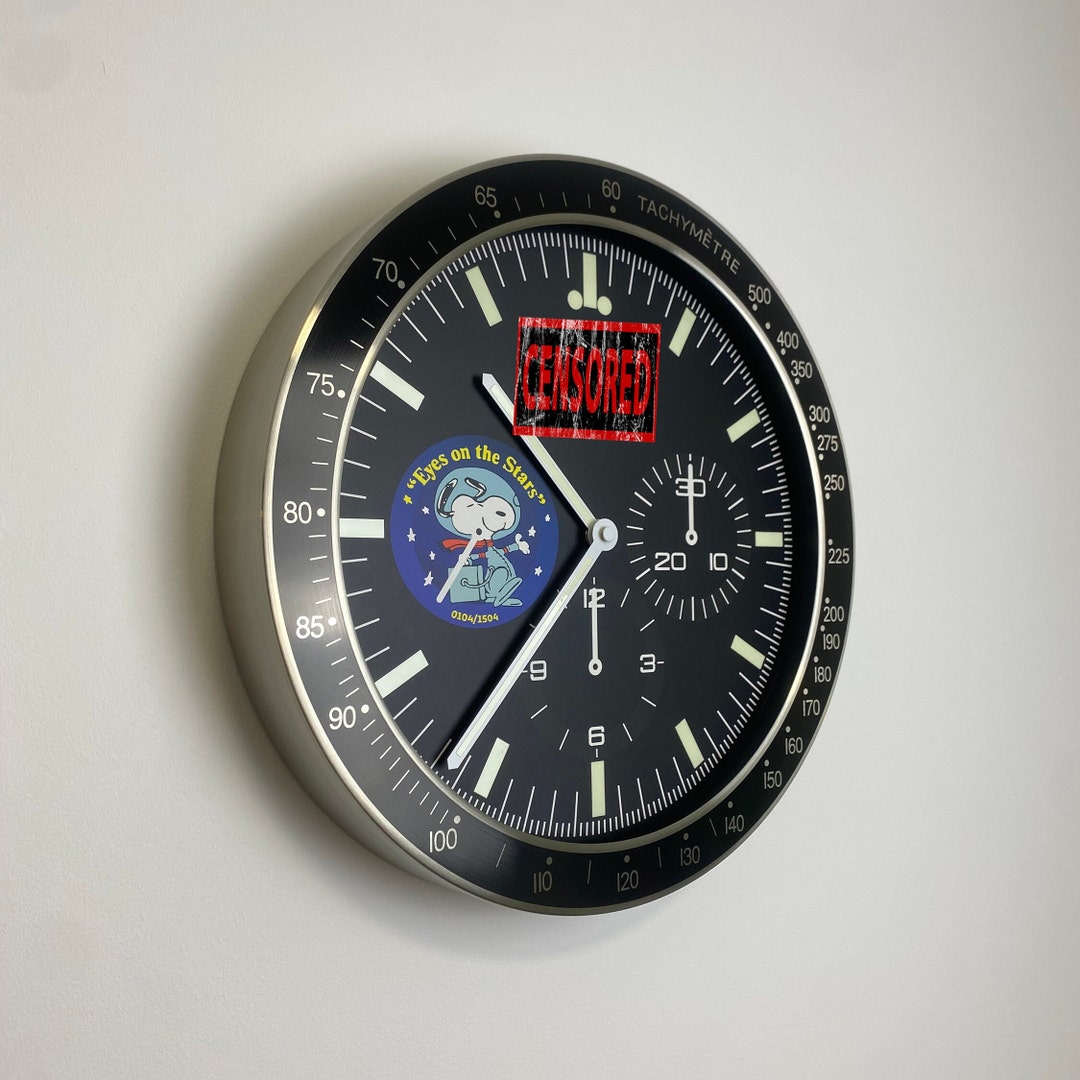 Luxury Watch Dial Homage Wall Clock Omeg Speedmast Snoopy Black Bezel ...