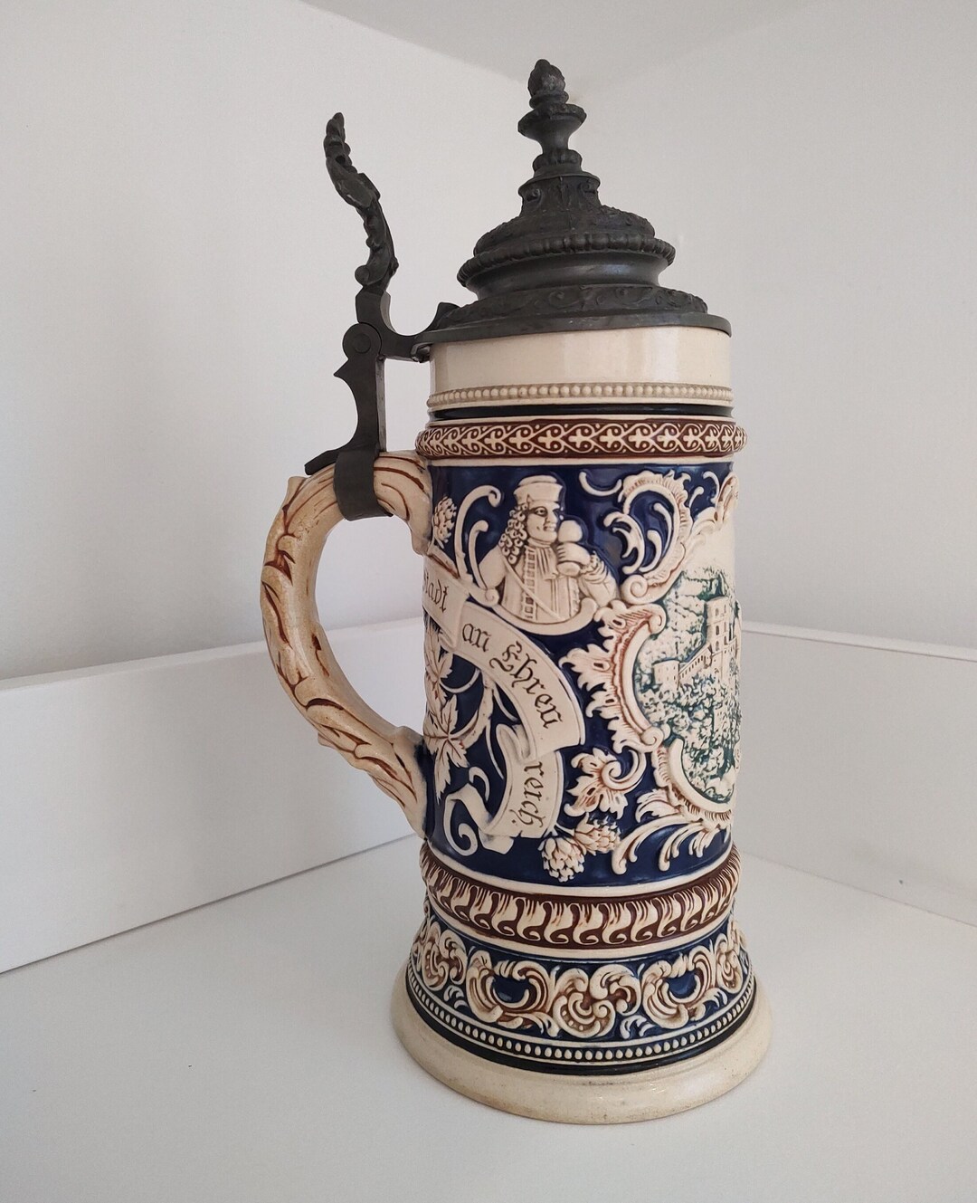 Vintage Edm V Koenig 1/4 Liter German Lidded Stein - Tankard Beer Glass ...