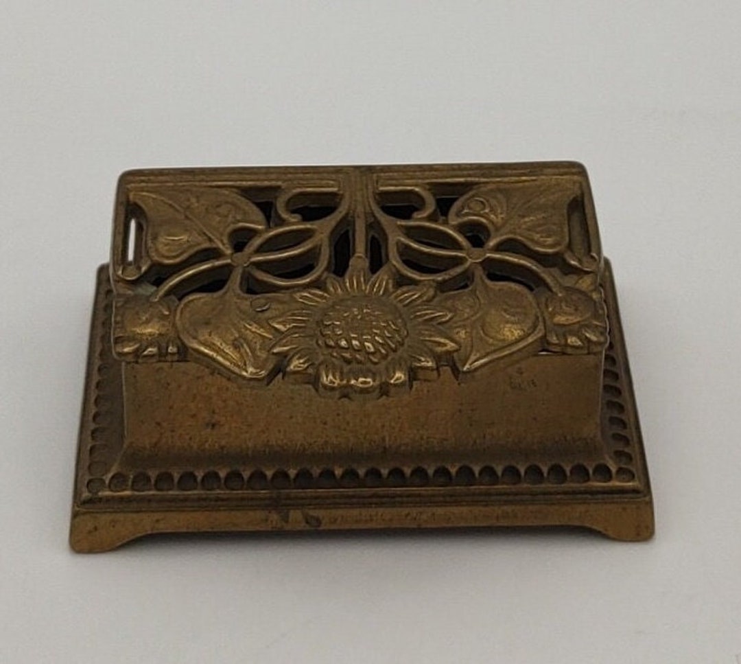 Vintage Small Brass Stamp Holder Box Trinket Sunflower Ring Dish - Etsy