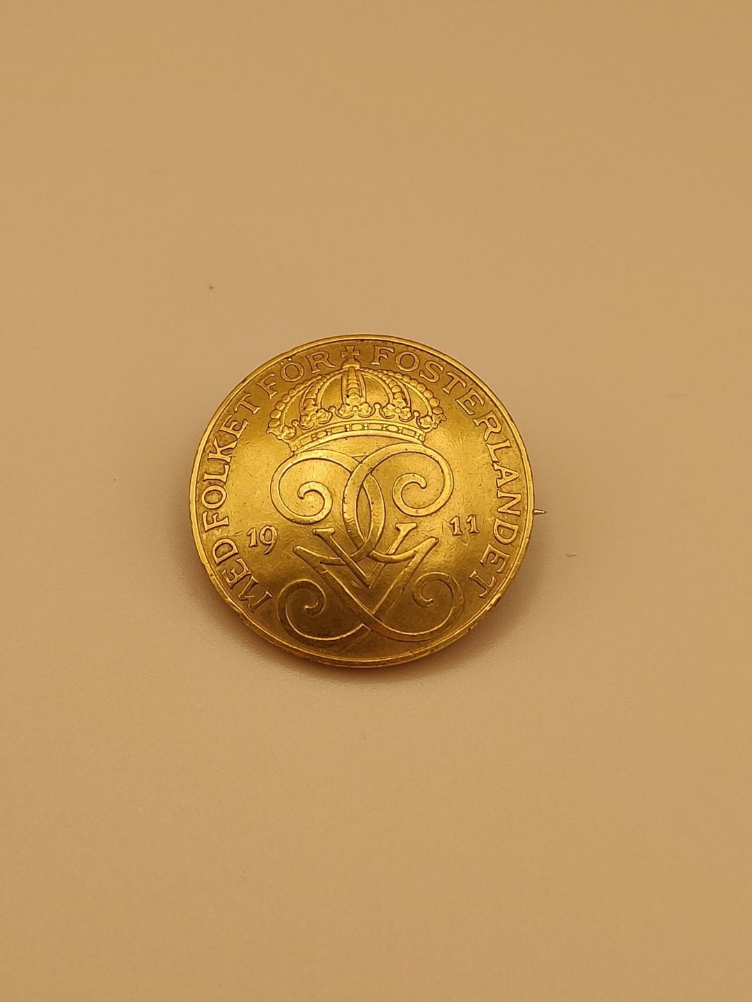 WW1 Trench Art Coin Brooch Gold Plated 1911 Swedish 5 Ore Coin - Etsy