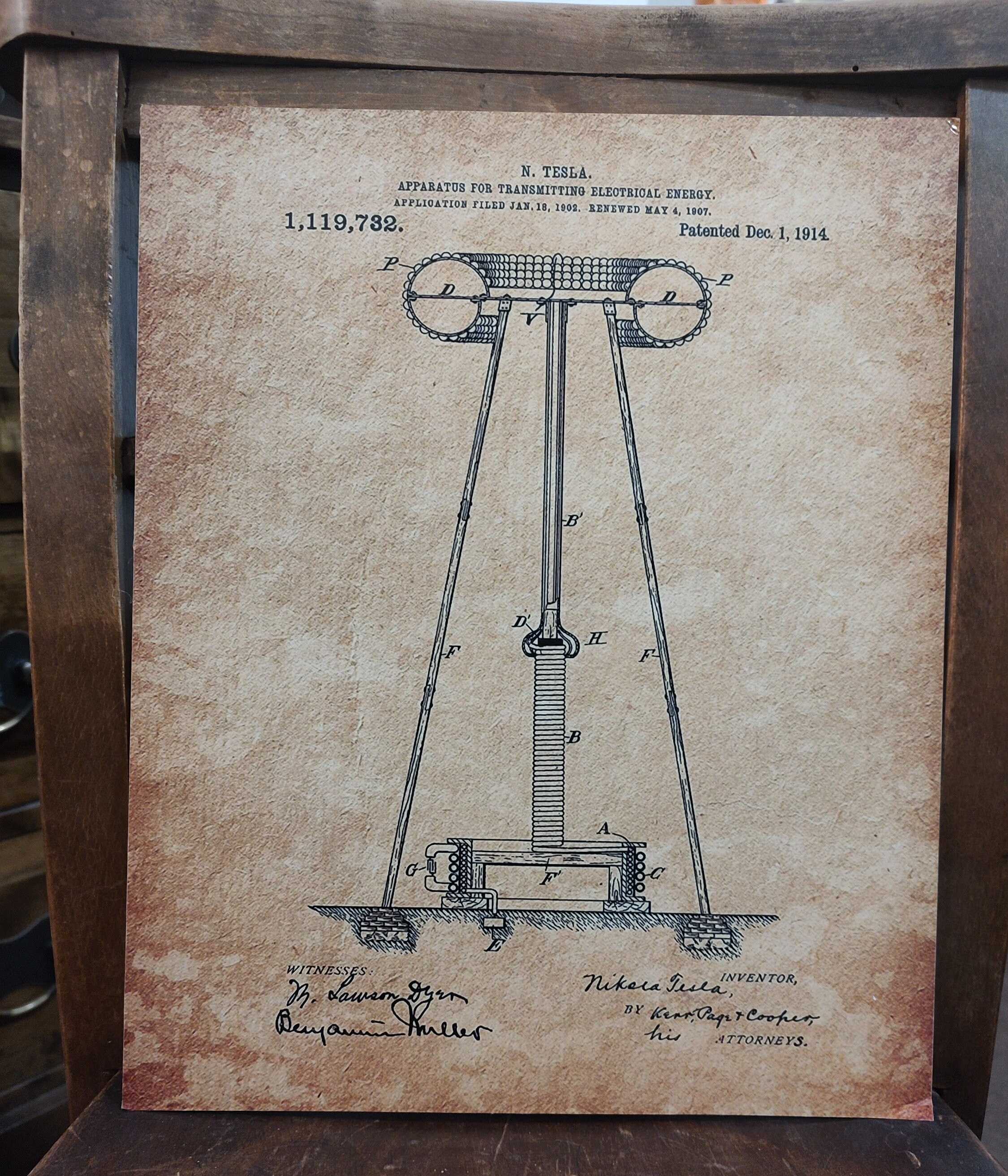 Nikola Tesla Design Drawing of Apparatus for Transmitting Electrical ...