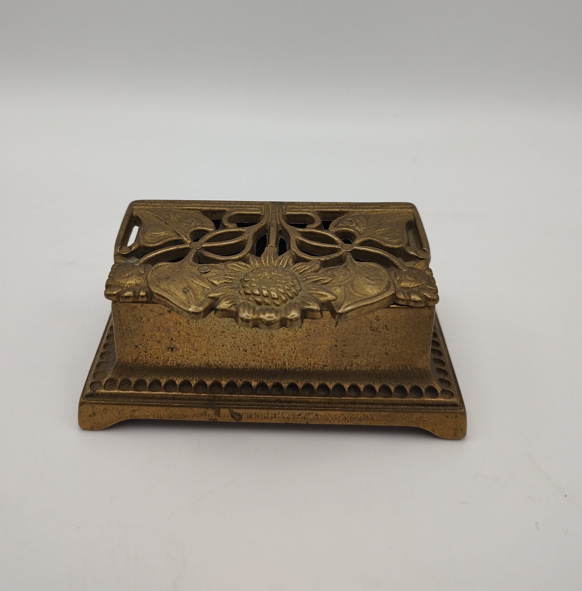 Vintage Small Brass Stamp Holder Box Trinket Sunflower Ring Dish - Etsy UK