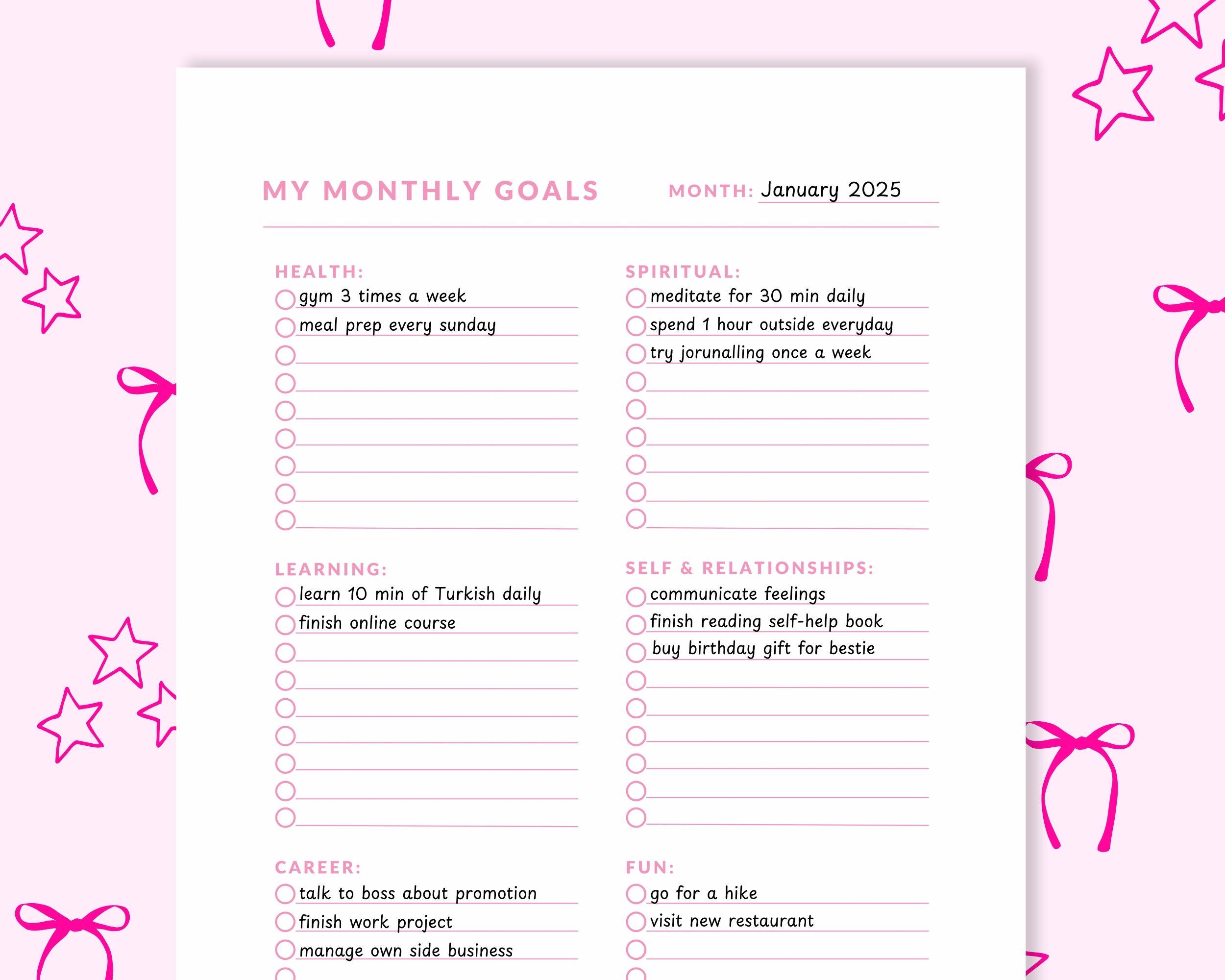 Monthly Goals Planner | Printable Goal Tracker for Journals (A5, A4, US ...