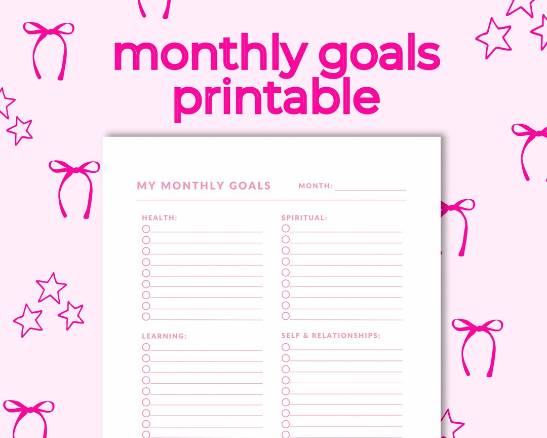 Monthly Goals Planner | Printable Goal Tracker for Journals (A5, A4, US ...