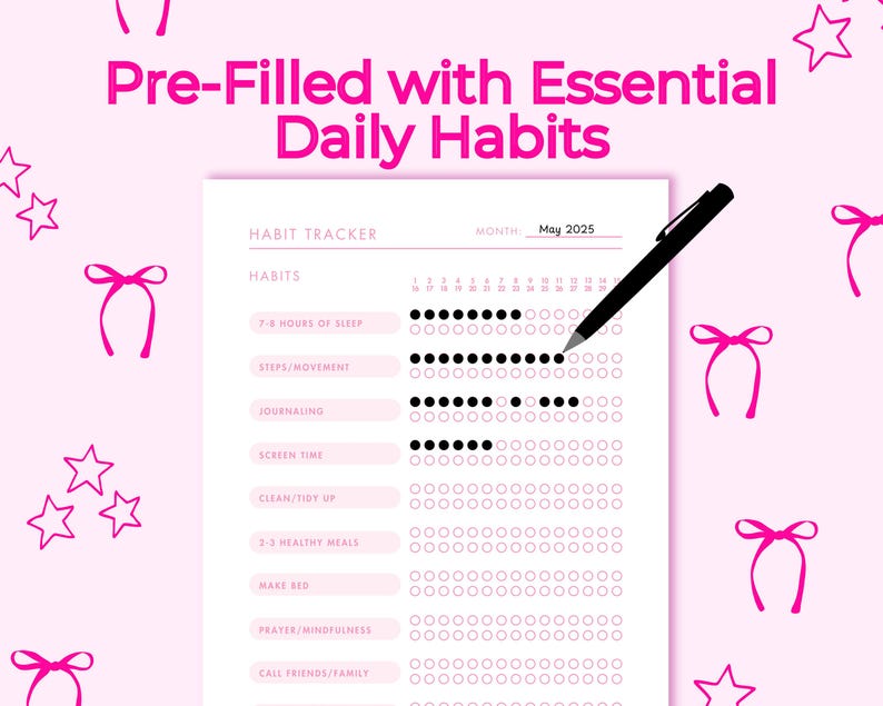 Ready-made Habit Tracker Printable | Pre-filled Daily Habits, 30 & 31 ...