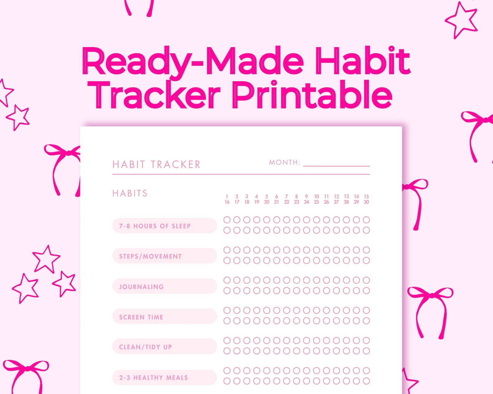 Ready-made Habit Tracker Printable | Pre-filled Daily Habits, 30 & 31 ...