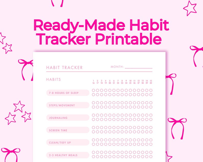 Ready-made Habit Tracker Printable | Pre-filled Daily Habits, 30 & 31 ...