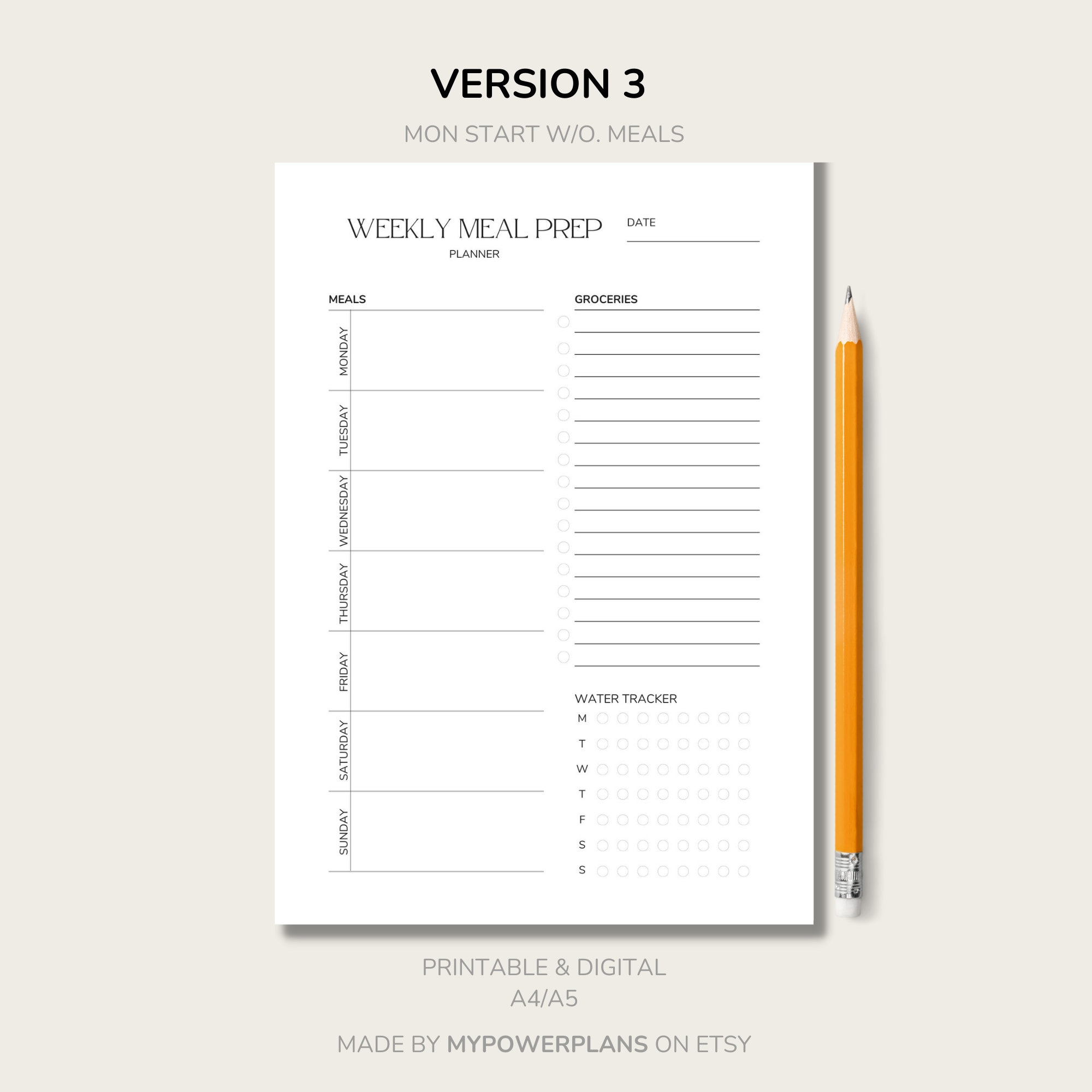 Weekly Meal Prep Planner, Printable Digital Portrait, 7 Day, Meal Prep ...