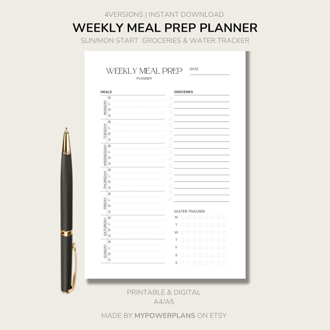 Weekly Meal Prep Planner, Printable Digital Portrait, 7 Day, Meal Prep ...