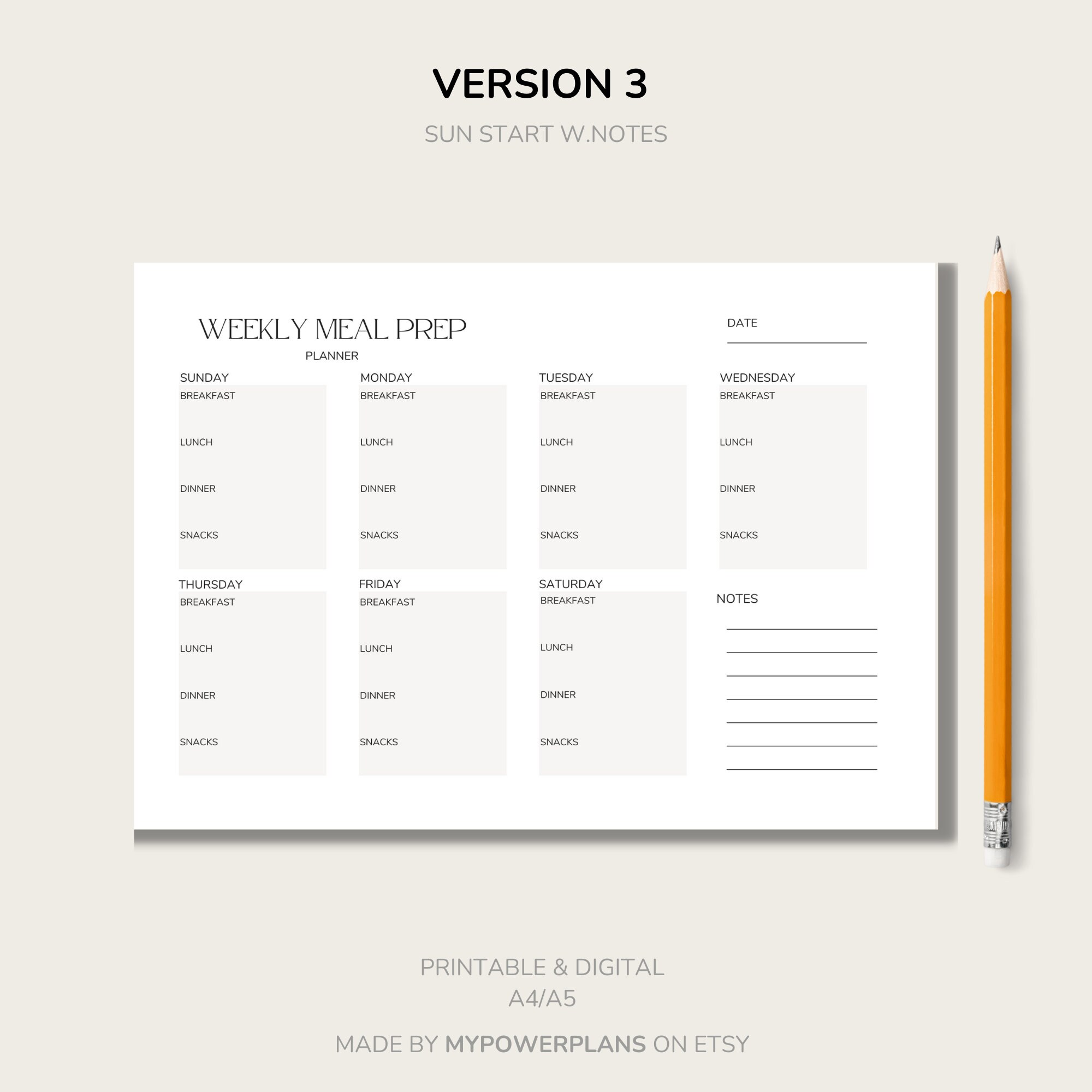 Weekly Meal Prep Planner, Printable Digital Landscape, 7 Day, Meal Prep ...