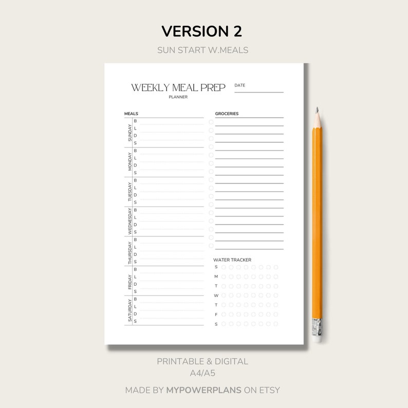 Weekly Meal Prep Planner, Printable Digital Portrait, 7 Day, Meal Prep ...