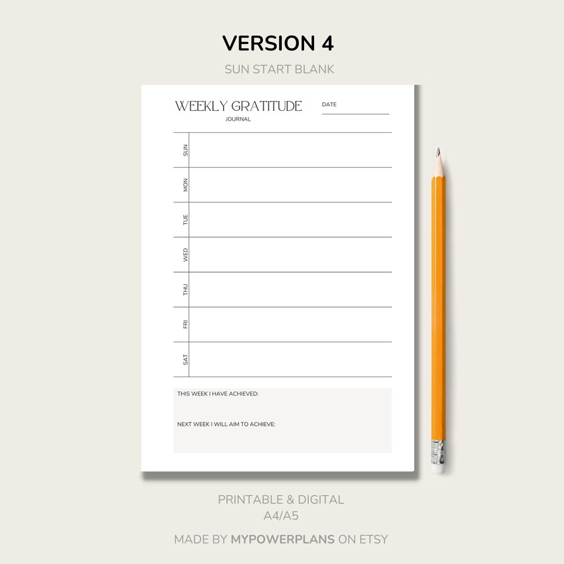 Weekly Gratitude Journal Digital, Printable, PDF, Instant Download ...