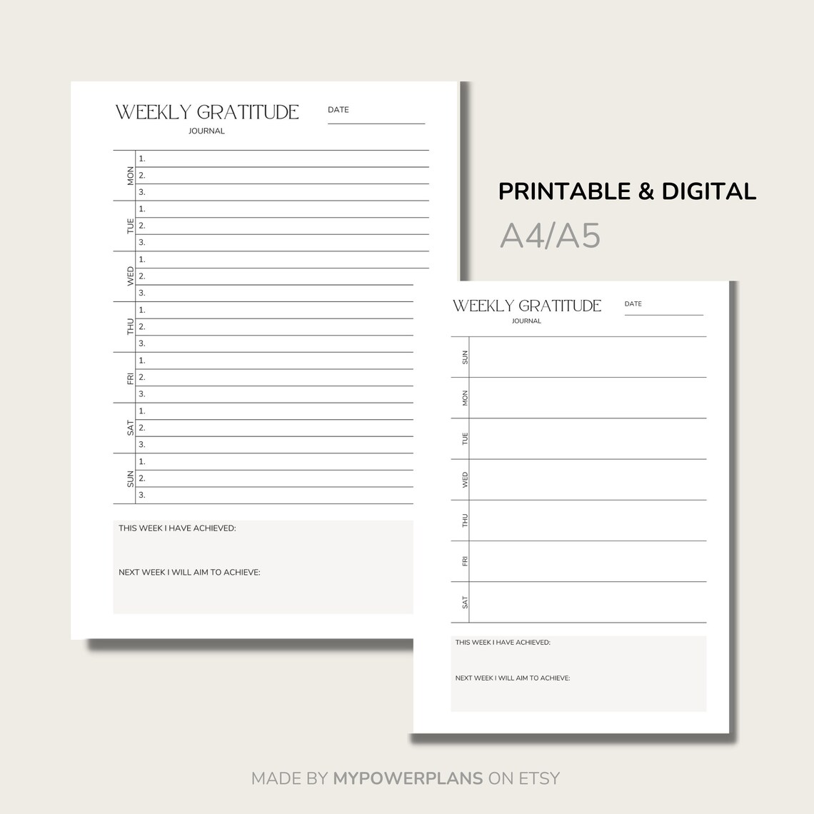 Weekly Gratitude Journal Digital, Printable, PDF, Instant Download ...