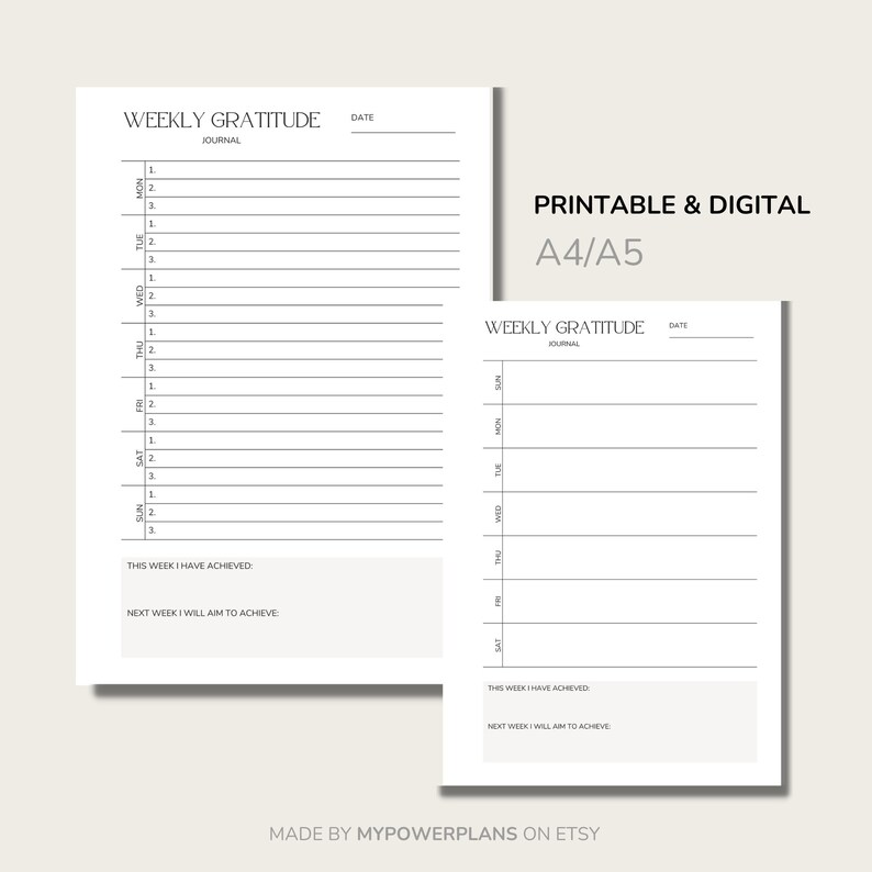 Weekly Gratitude Journal Digital, Printable, PDF, Instant Download ...