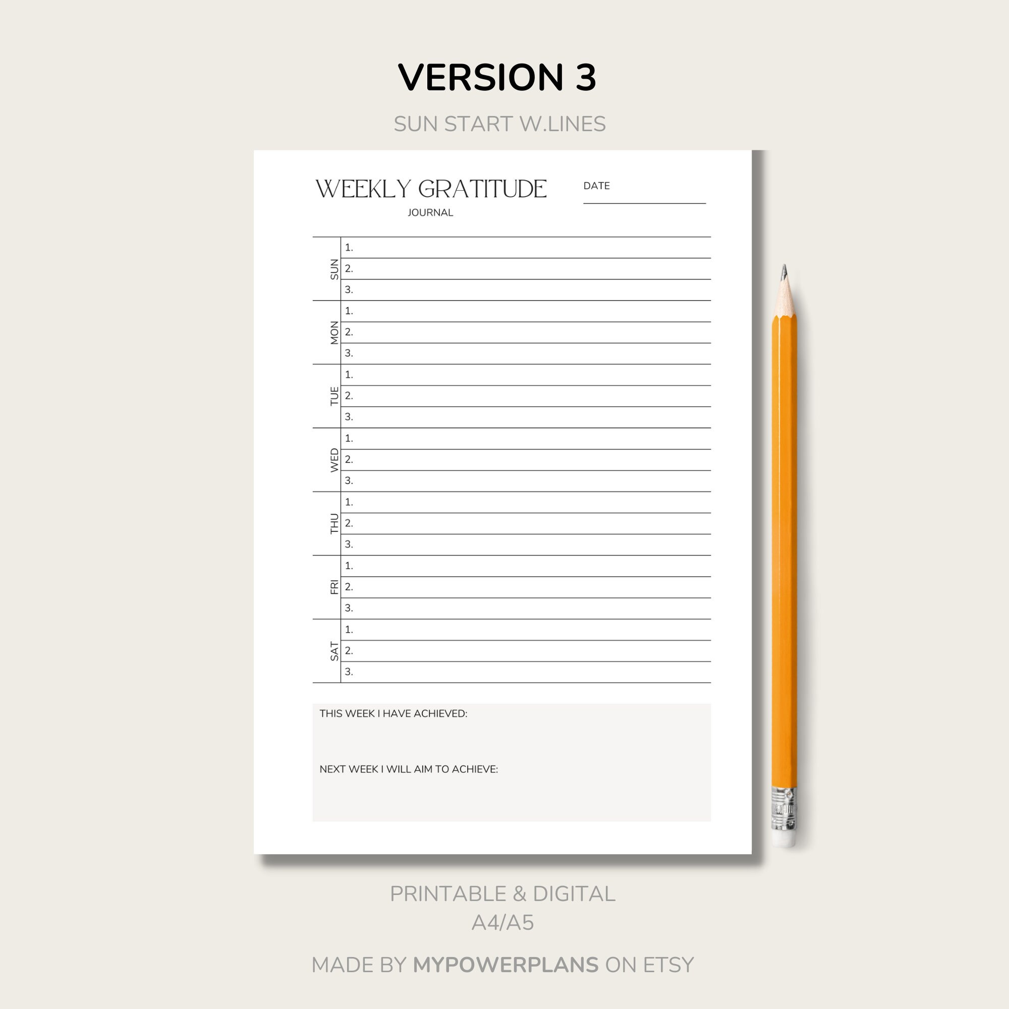 Weekly Gratitude Journal Digital, Printable, PDF, Instant Download ...