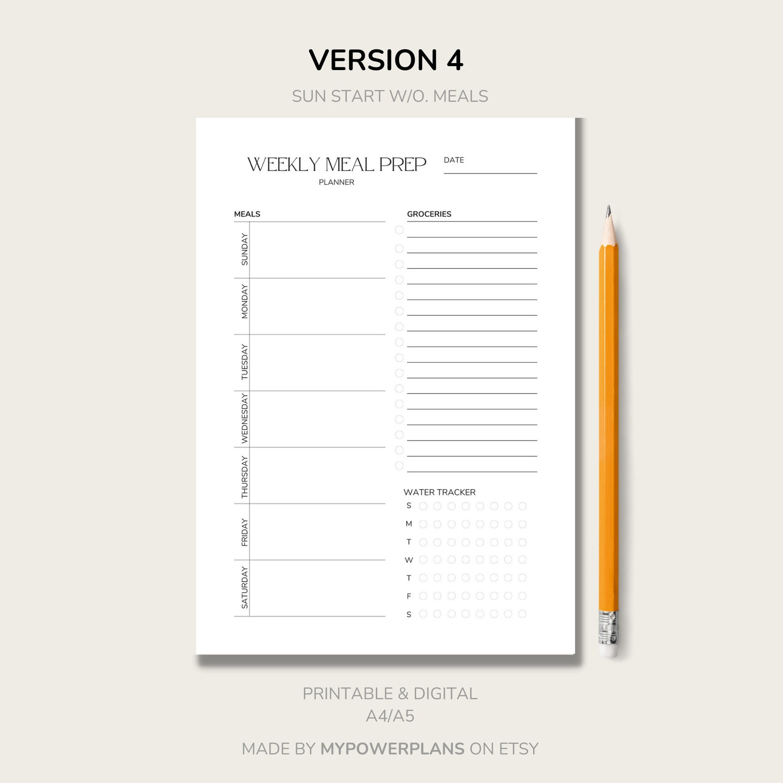 Weekly Meal Prep Planner, Printable Digital Portrait, 7 Day, Meal Prep ...