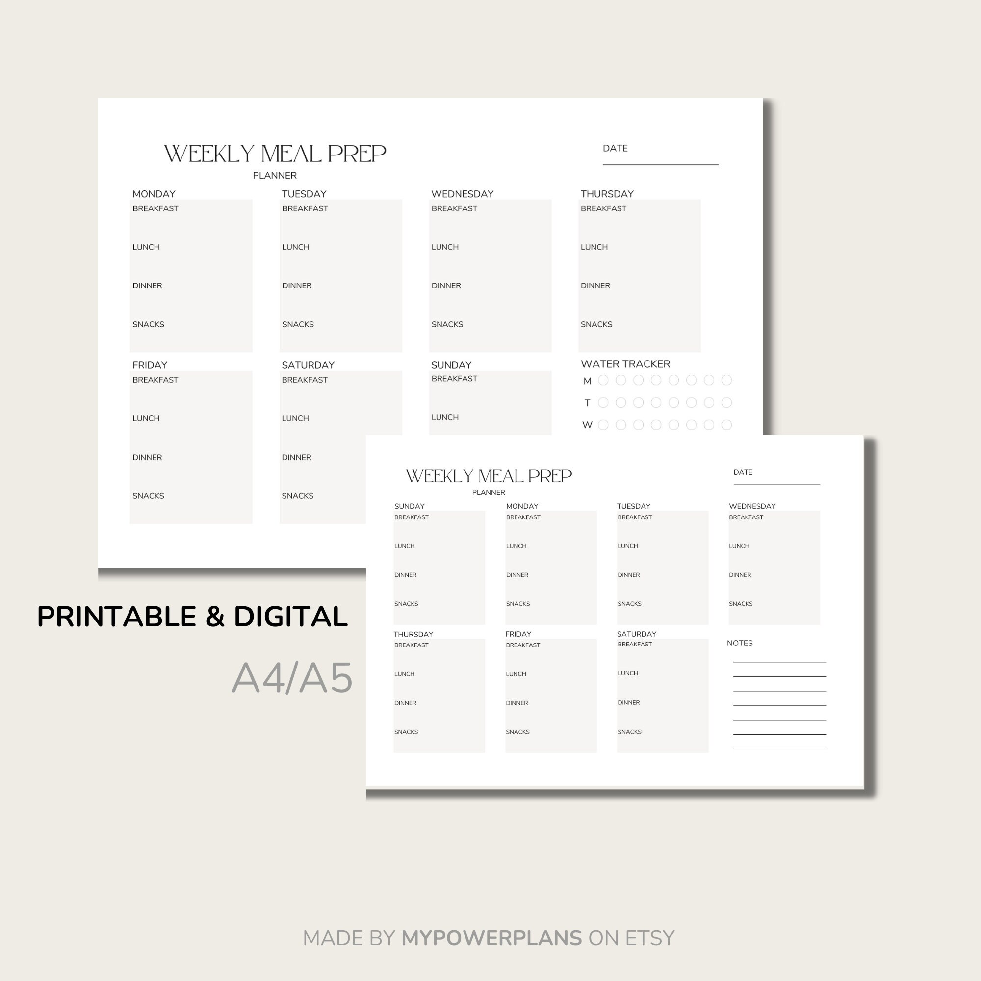 Weekly Meal Prep Planner, Printable Digital Landscape, 7 Day, Meal Prep ...