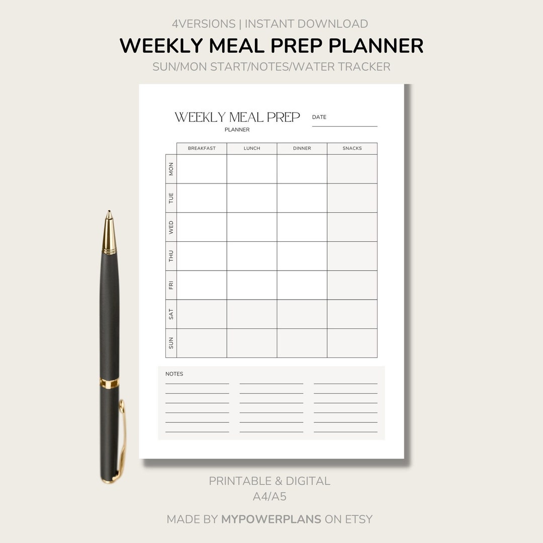 Weekly Meal Prep Planner, Printable Digital Portrait, 7 Day, Meal Prep ...