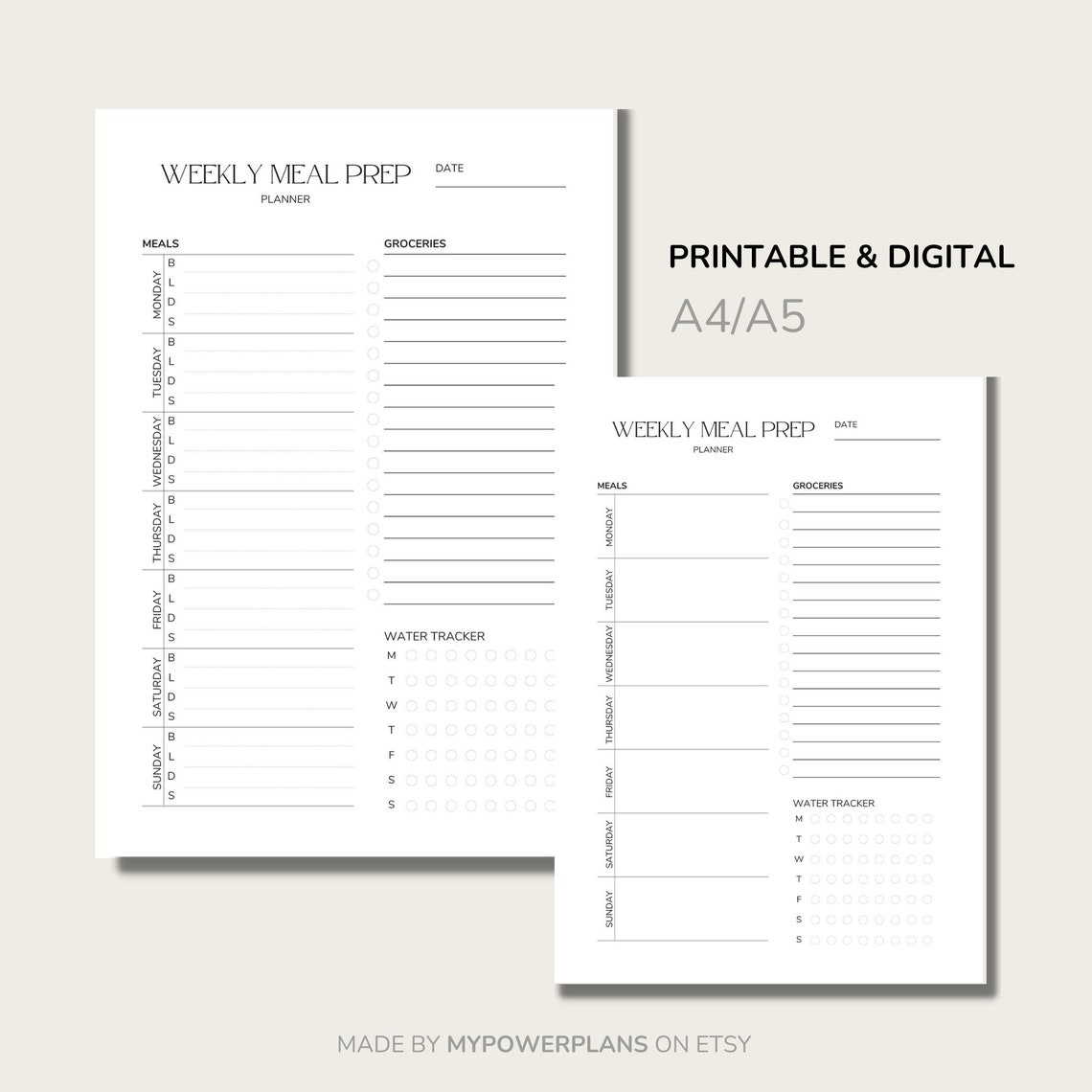 Weekly Meal Prep Planner, Printable Digital Portrait, 7 Day, Meal Prep ...