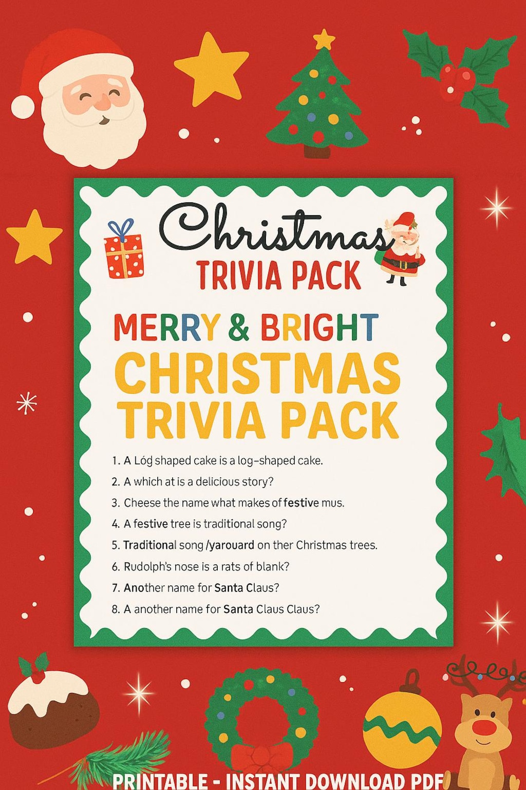 Christmas Trivia Game for Kids Printable | Christmas Quiz Early Readers ...
