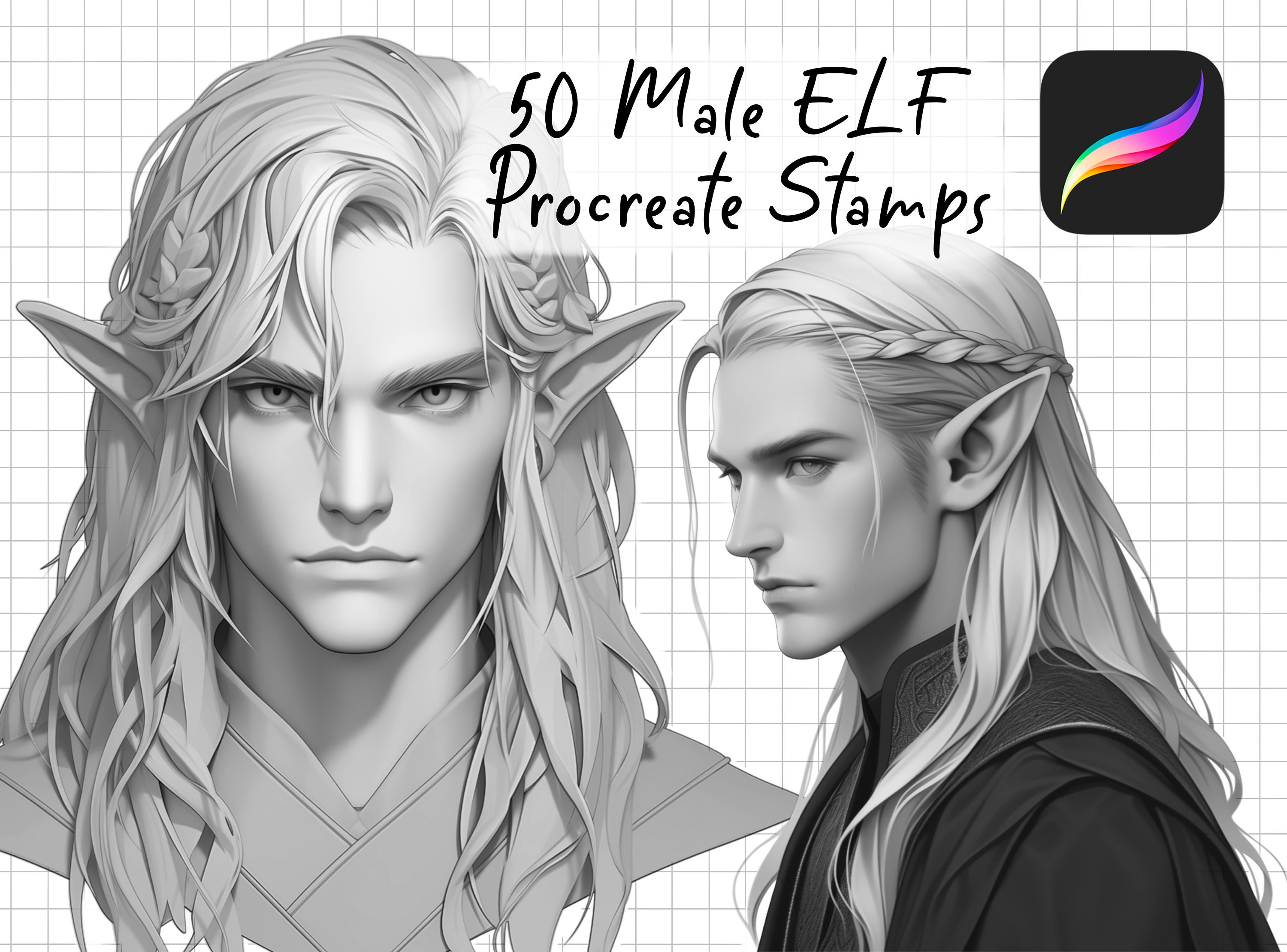 Male Elf Fanatsy Stamps for Procreate, Fantasy Brushes, Elf Brushset ...