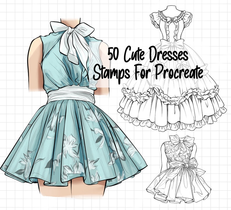 50 Cute Dress Stamps for Procreate, Dresses Brushset, Clothing Stamps ...