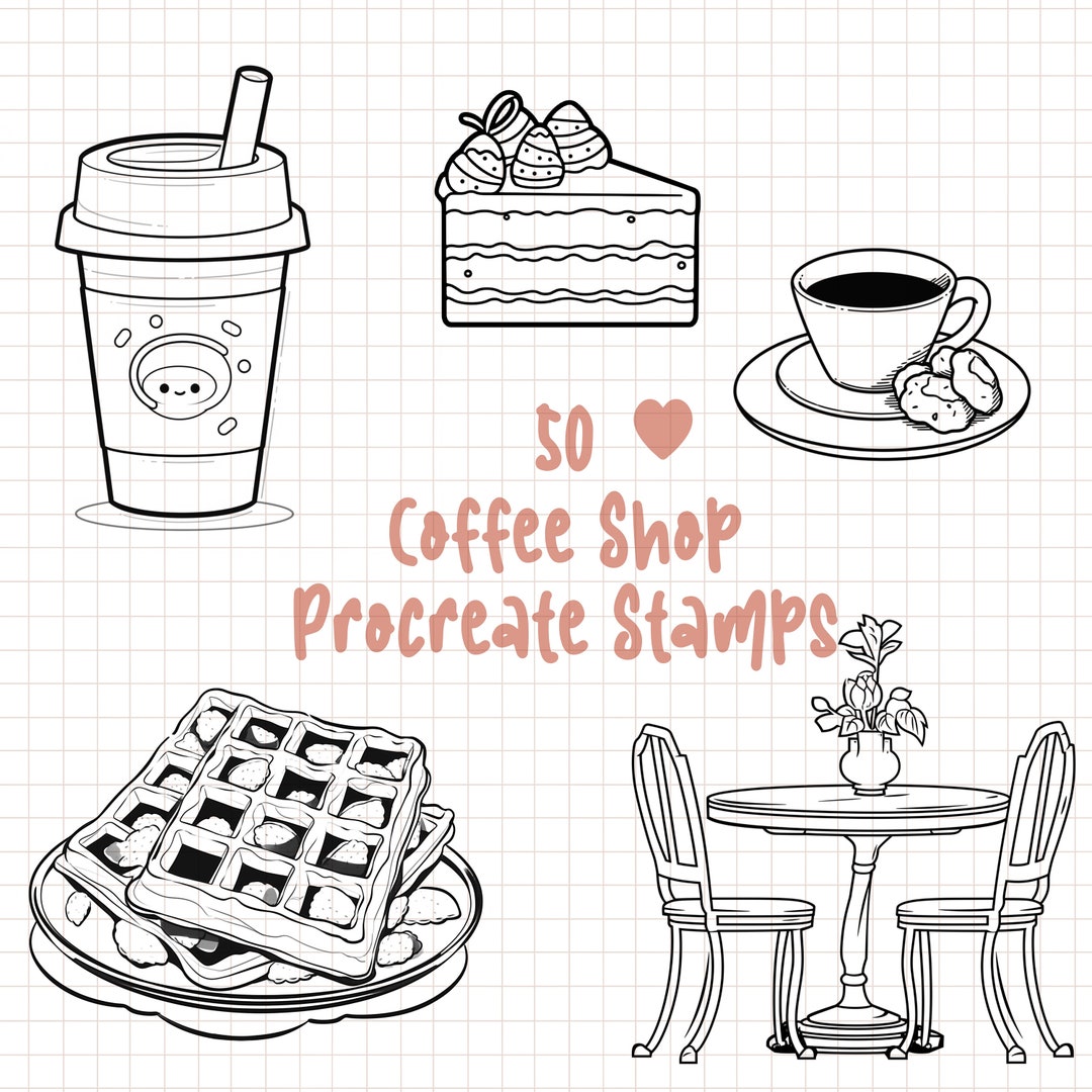 50 Cozy Coffee Shop Stamps for Procreate, Procreate Brushset, Coffee ...