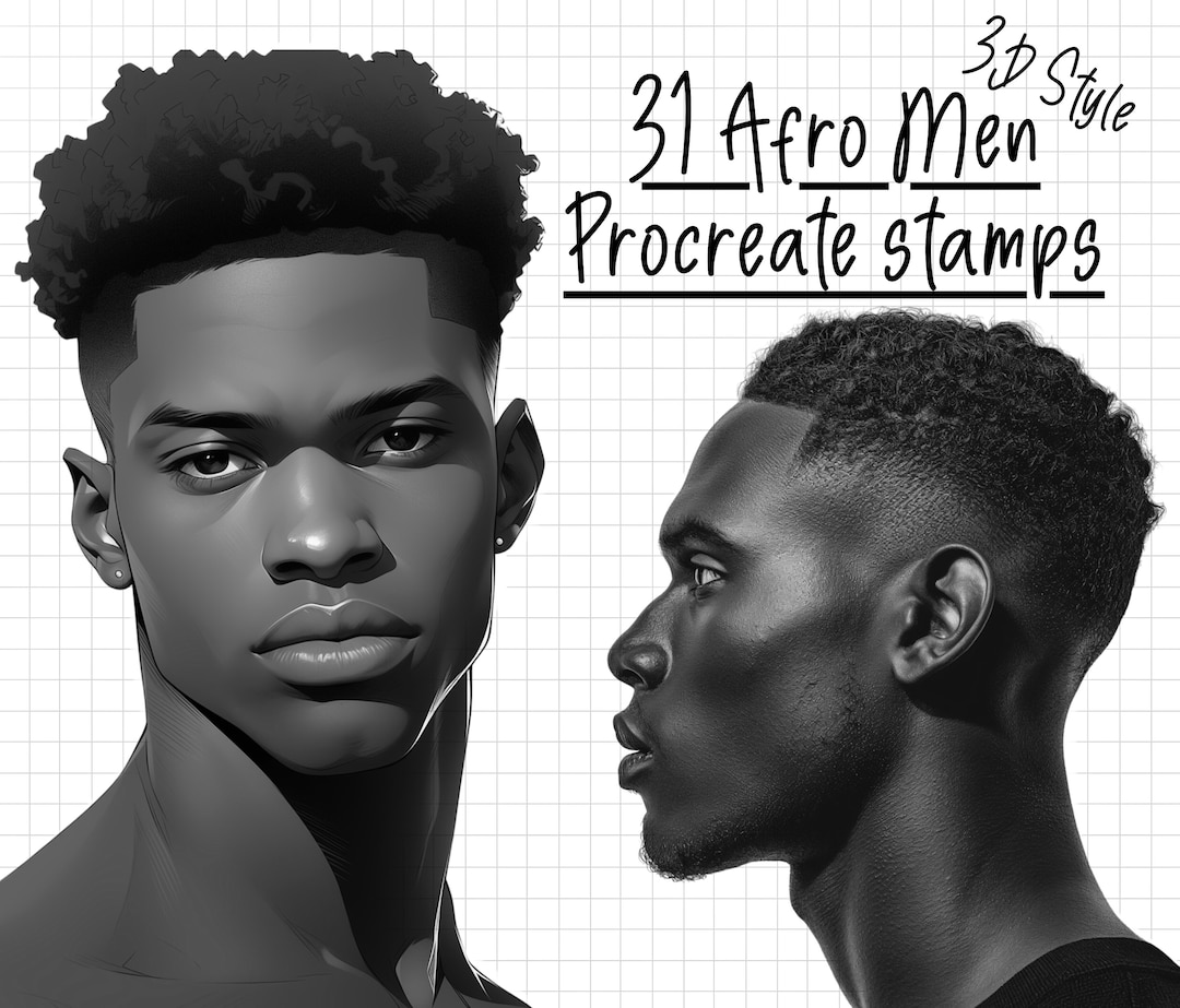 31 3D Style Afro Men Procreate Stamps, Portrait Brushes, Male Face ...