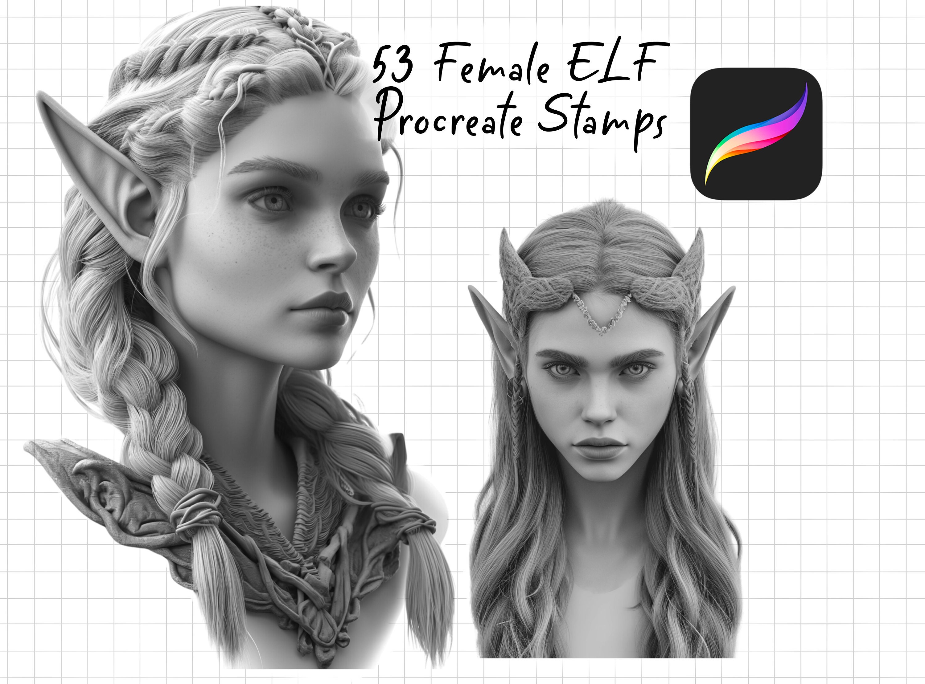Female Elf Fanatsy Stamps for Procreate, Fantasy Brushes, Elf Brushset ...