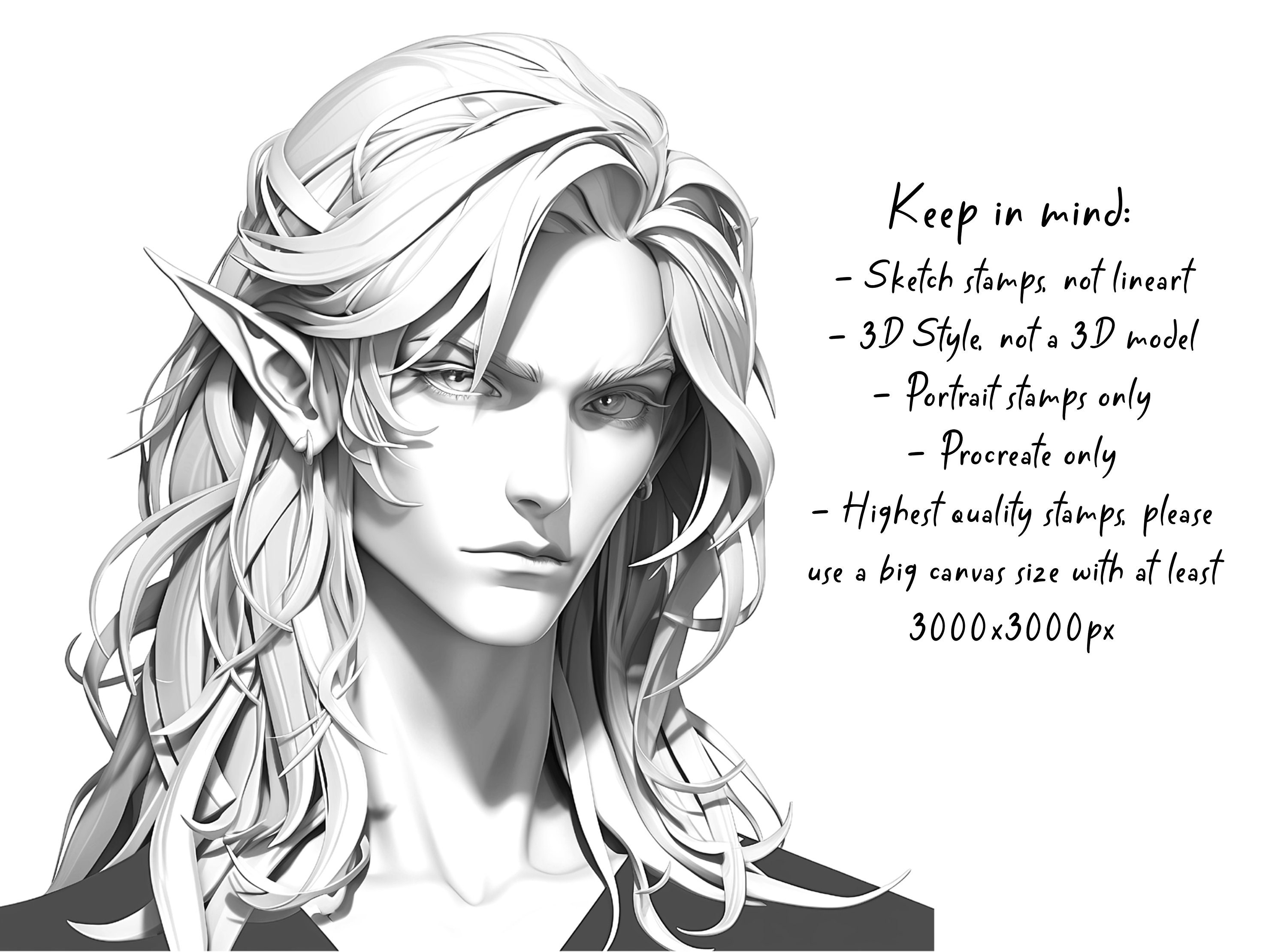 Male Elf Fanatsy Stamps for Procreate, Fantasy Brushes, Elf Brushset ...