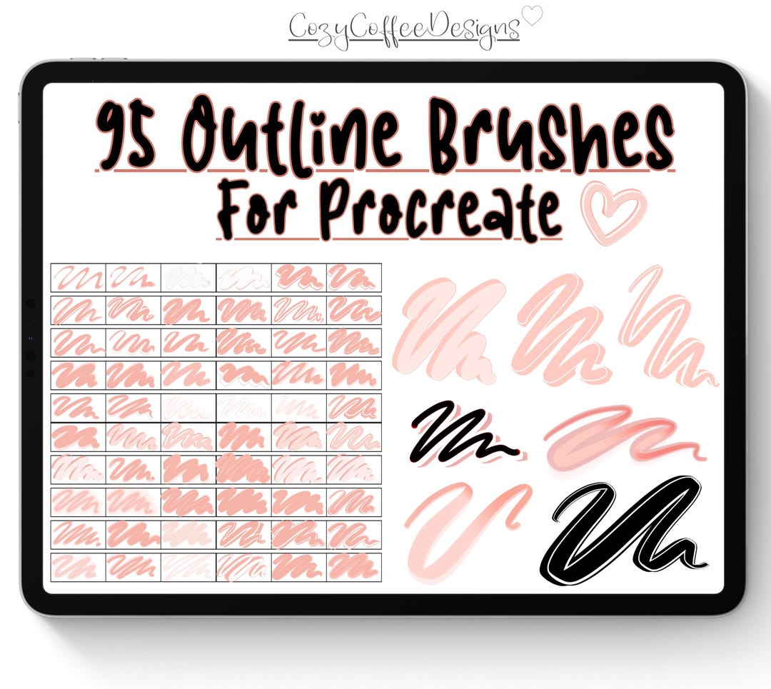 95 Outline Procreate Brushes, Procreate Monoline Brushset, Lettering ...