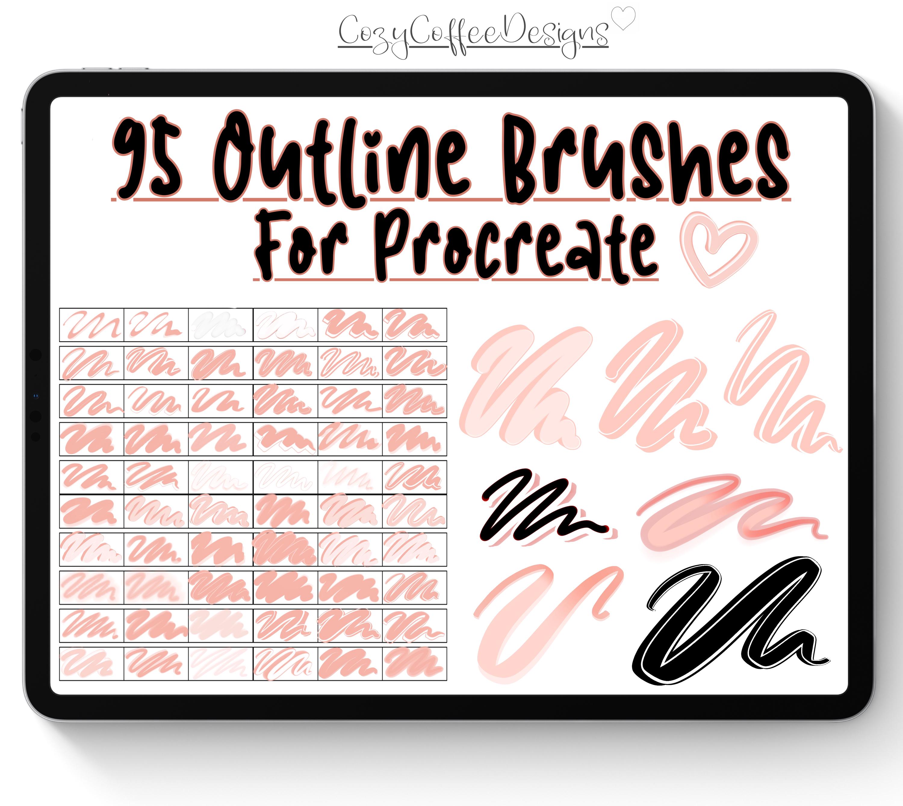 95 Outline Procreate Brushes, Procreate Monoline Brushset, Lettering ...