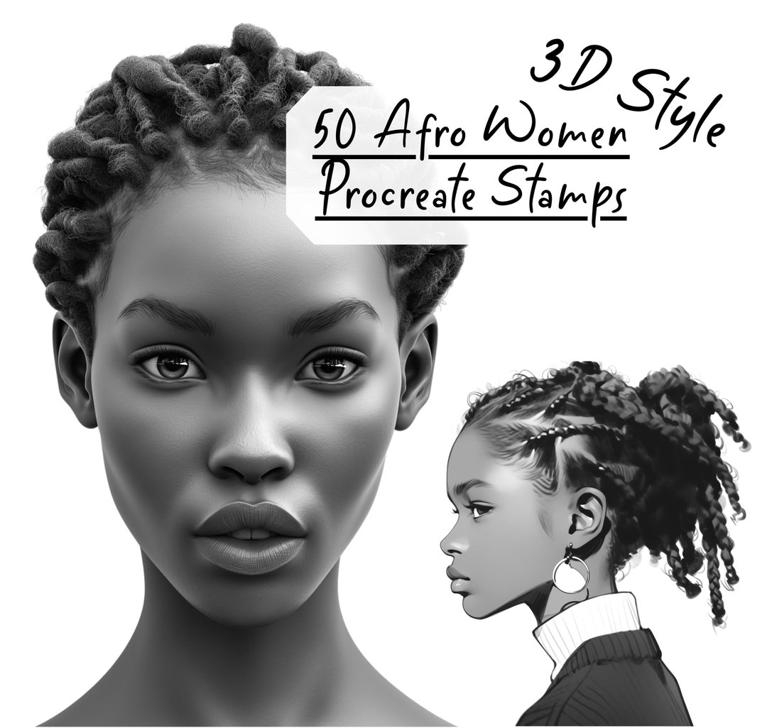 50 3D Style Afro Women Face Stamps for Procreate, Procreate Portrait ...