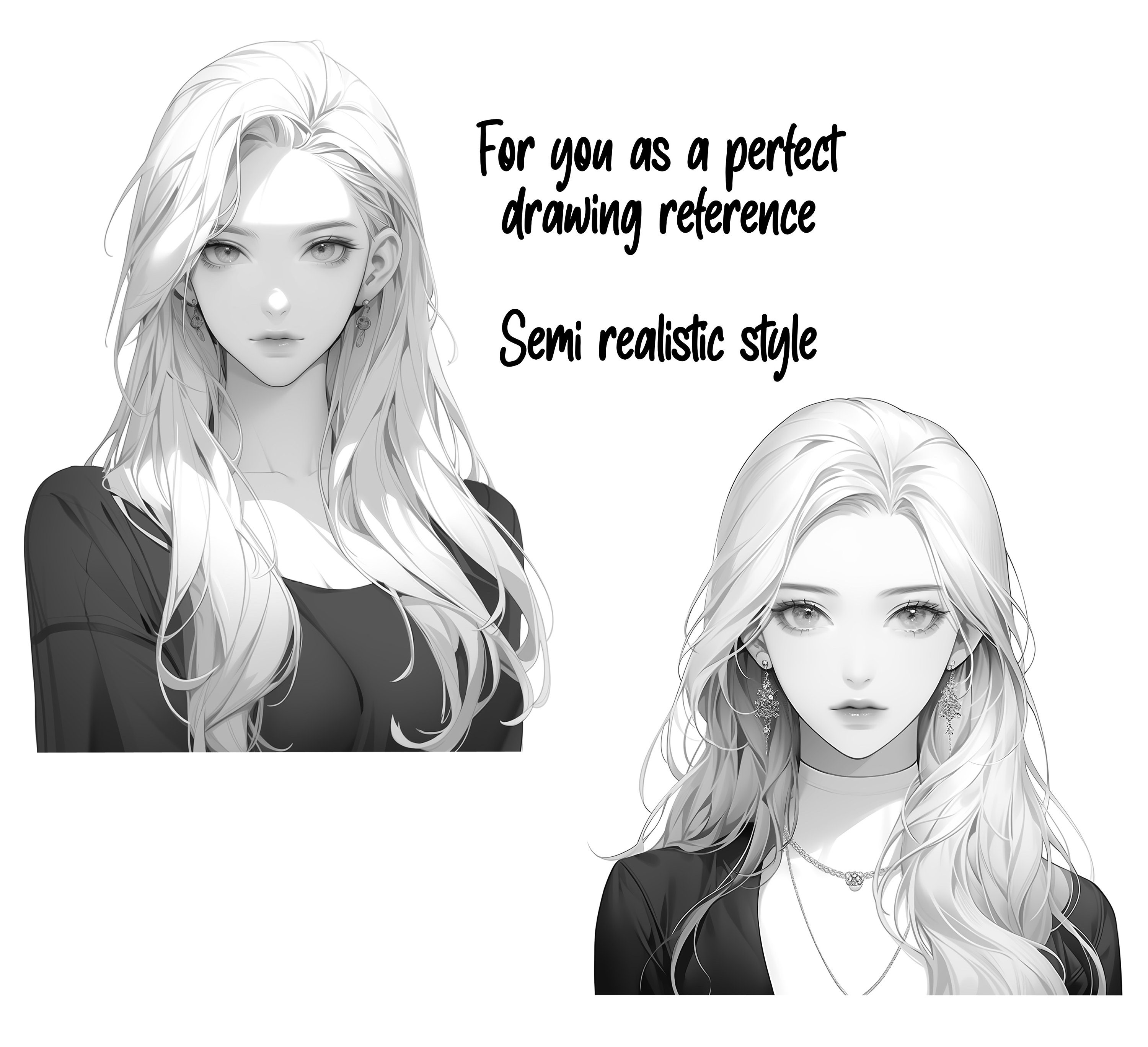 50 3D Style Semi Realistic Female Face Stamps for Procreate, Procreate ...