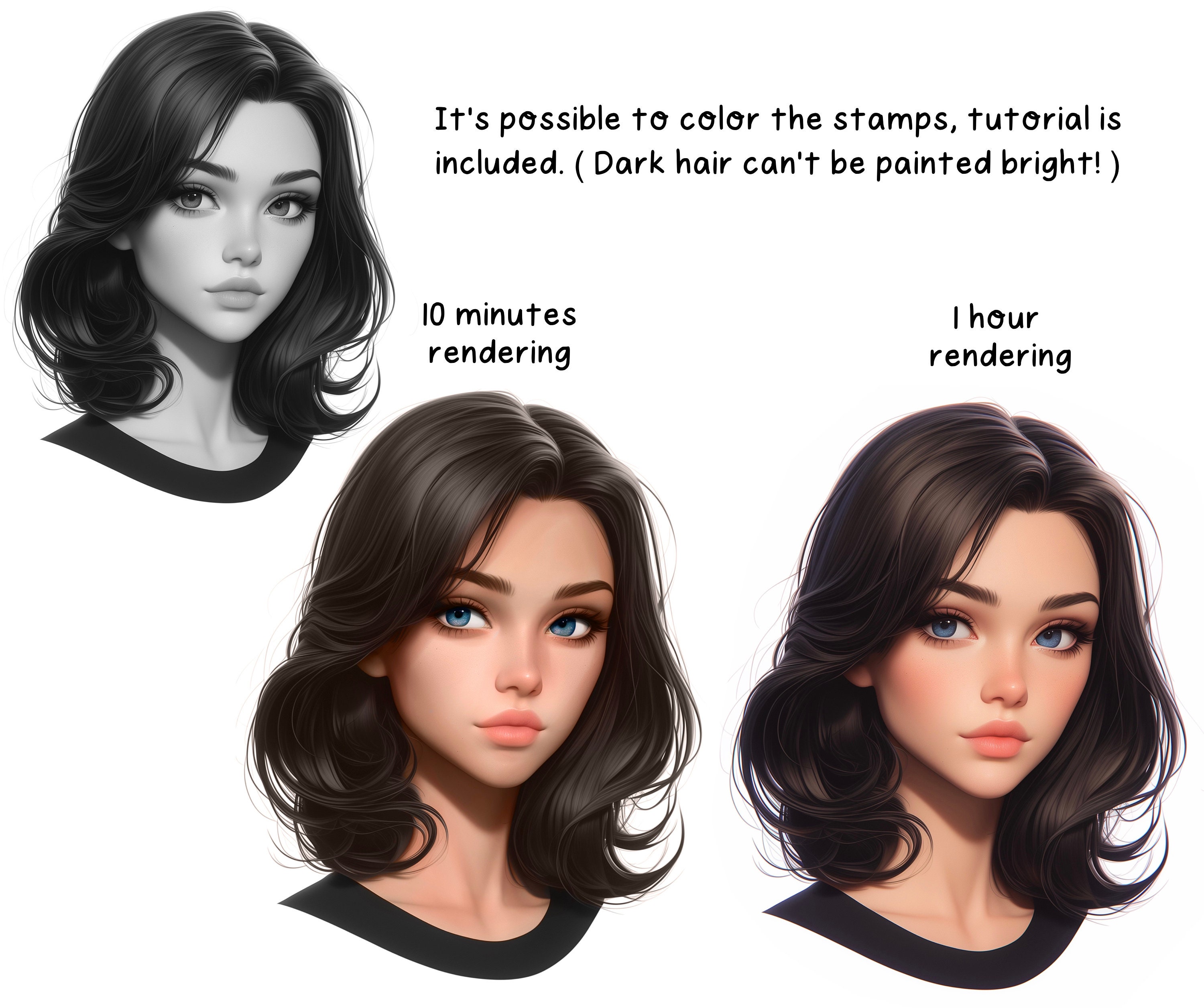 133 3D Female Face Stamps for Procreate, Portrait Brushes Procreate ...