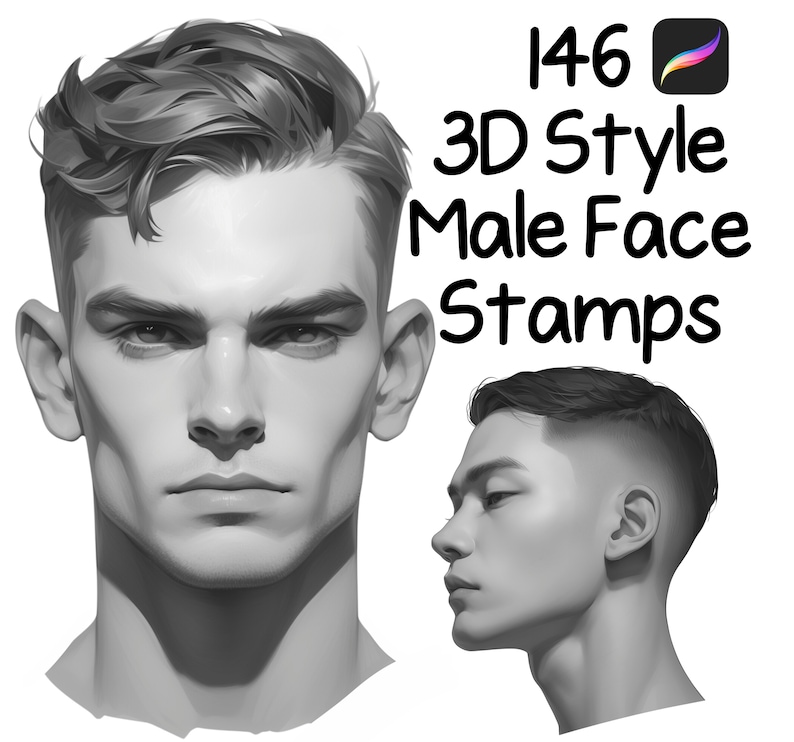 146 3D Male Face Stamps for Procreate, Portrait Brushes Procreate ...