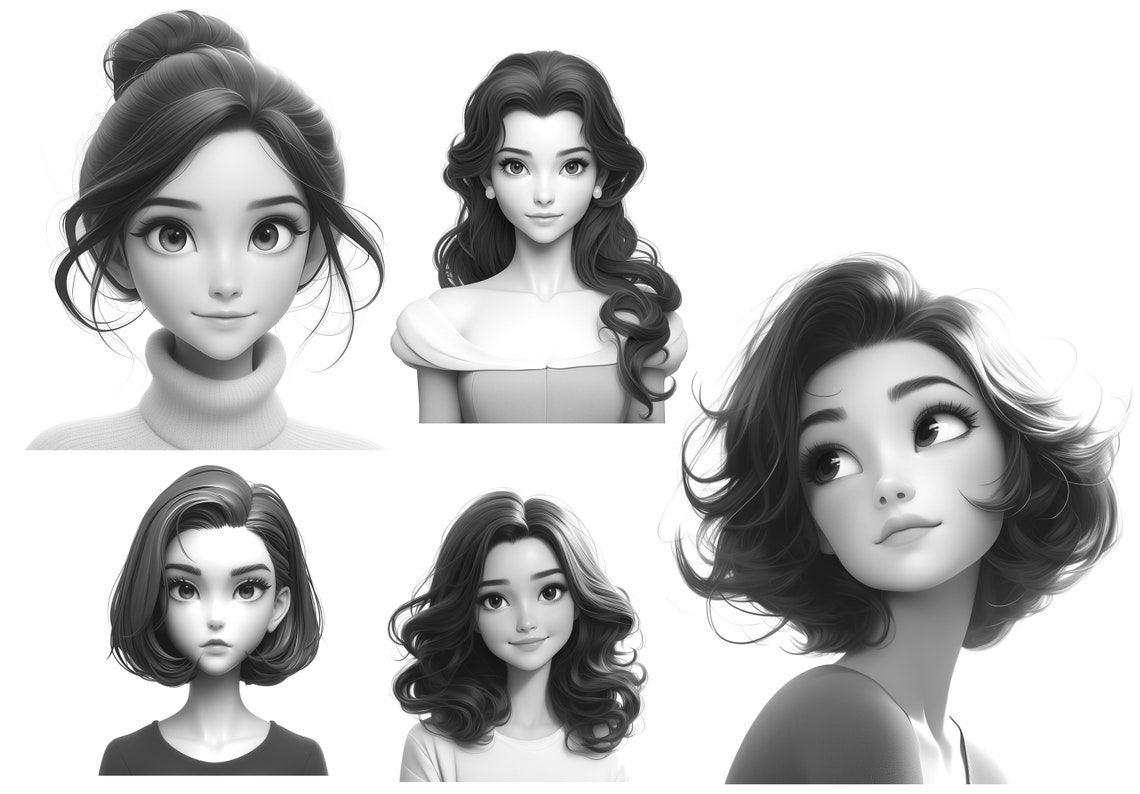83 3D Cartoon Female Face Stamps for Procreate, Portrait Brushes ...