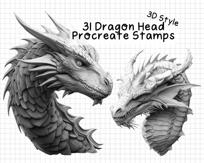 Dragon Head Procreate Stamps, Fantasy Procreate Brushes, Dragon ...