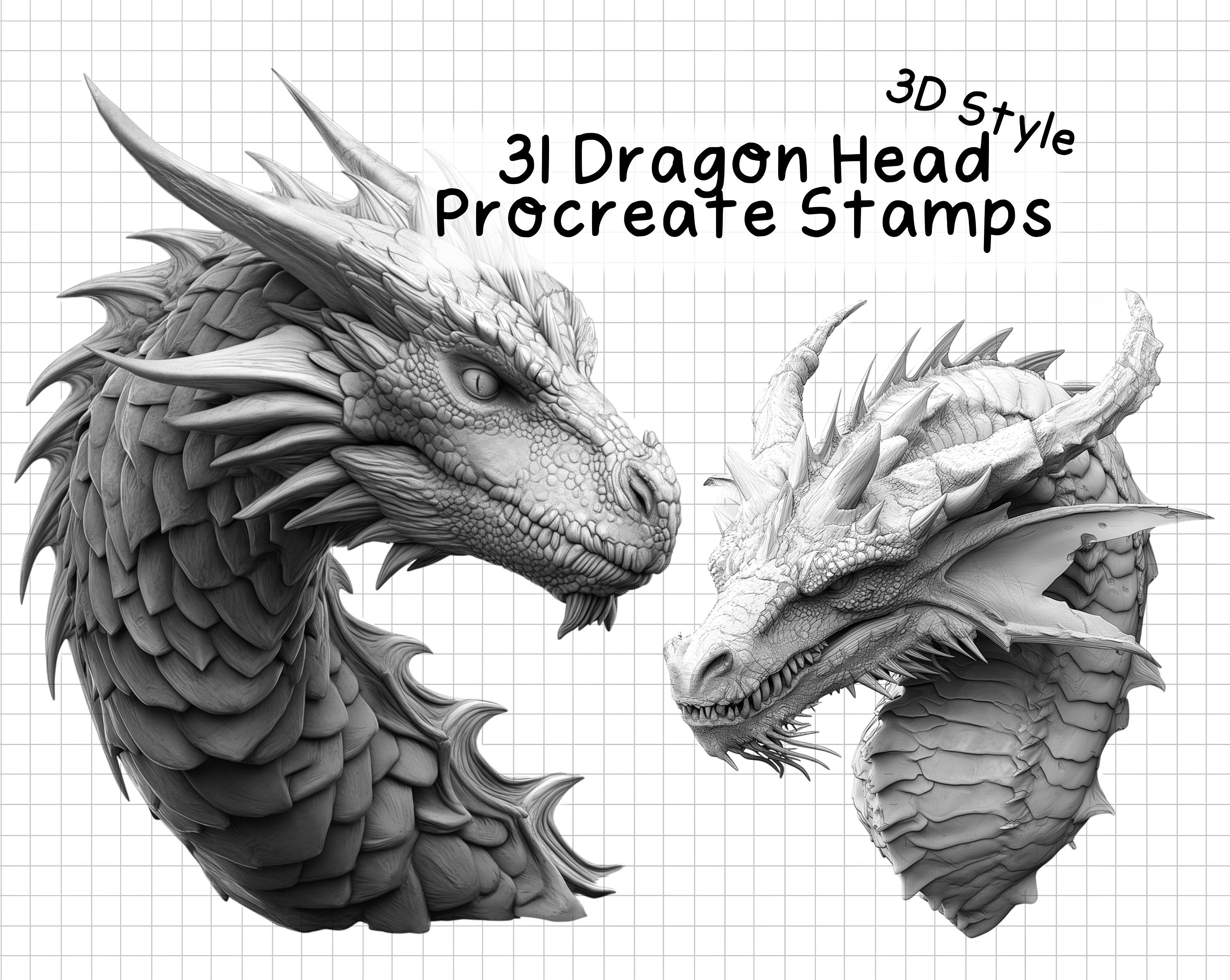 Dragon Head Procreate Stamps, Fantasy Procreate Brushes, Dragon ...