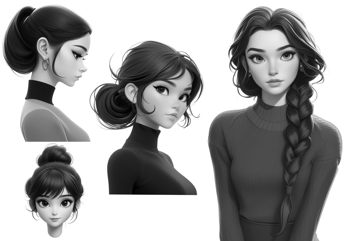 83 3D Cartoon Female Face Stamps for Procreate, Portrait Brushes ...