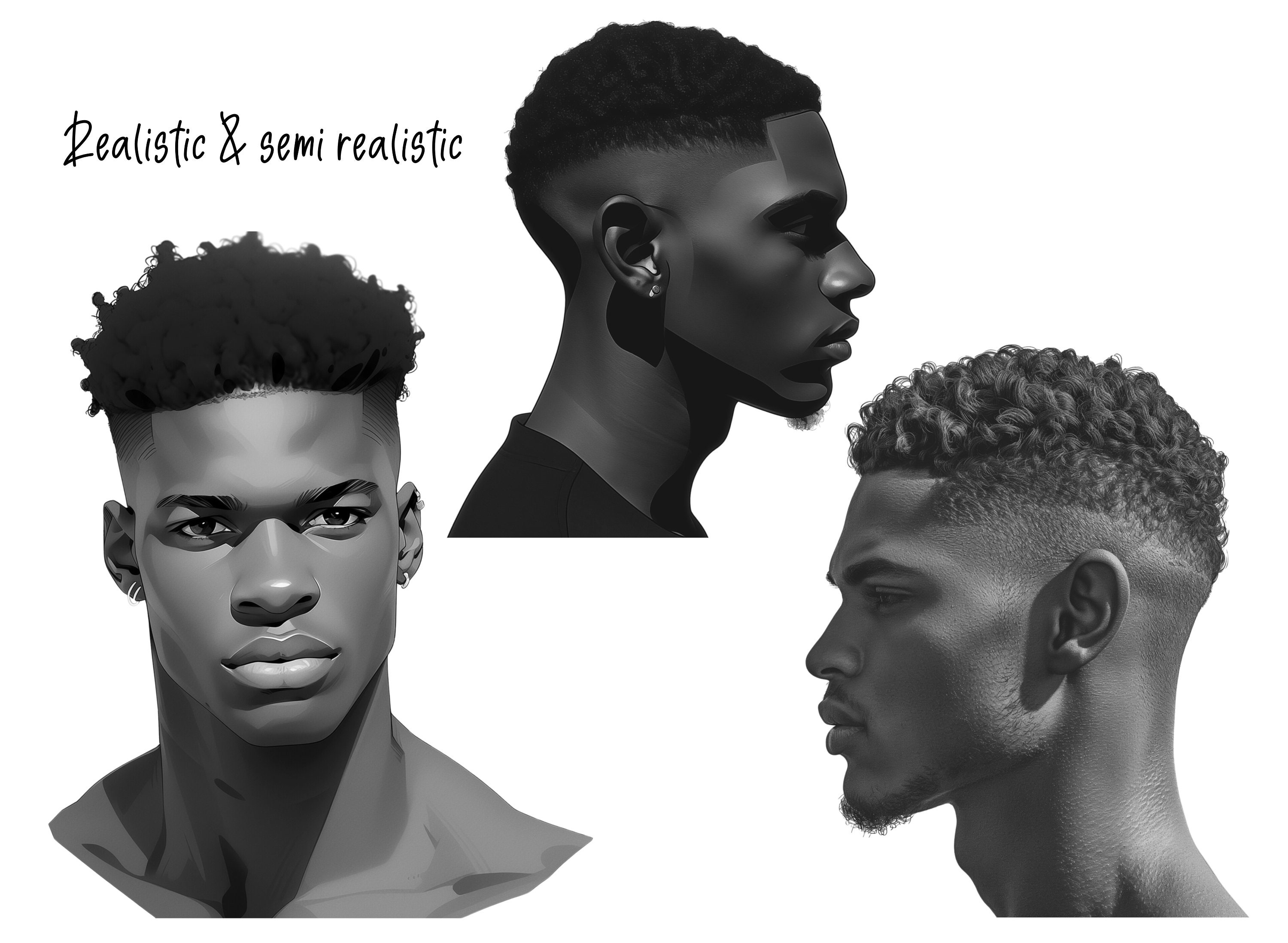 31 3D Style Afro Men Procreate Stamps, Portrait Brushes, Male Face ...