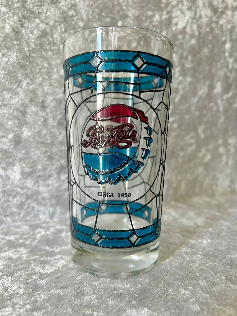 Vintage Antique Pepsi Cola Tiffany Style Drinking Glass 5.5 Tall 1950 ...