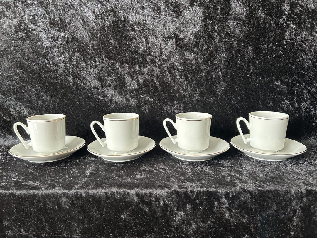 Antique Espresso Cups and Saucers • Gold and White • 1980’s • Set of 4 ...