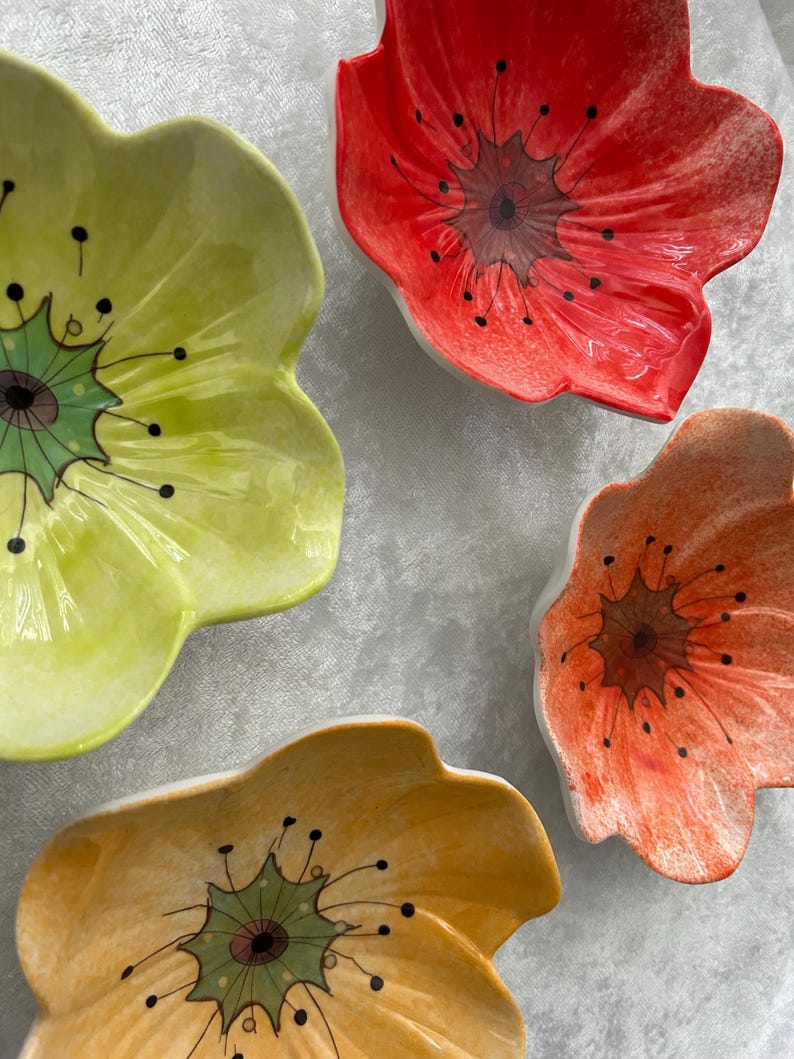 Flower Bowls Set of 4 - Floral - Colorful - Thick Plastic - Etsy