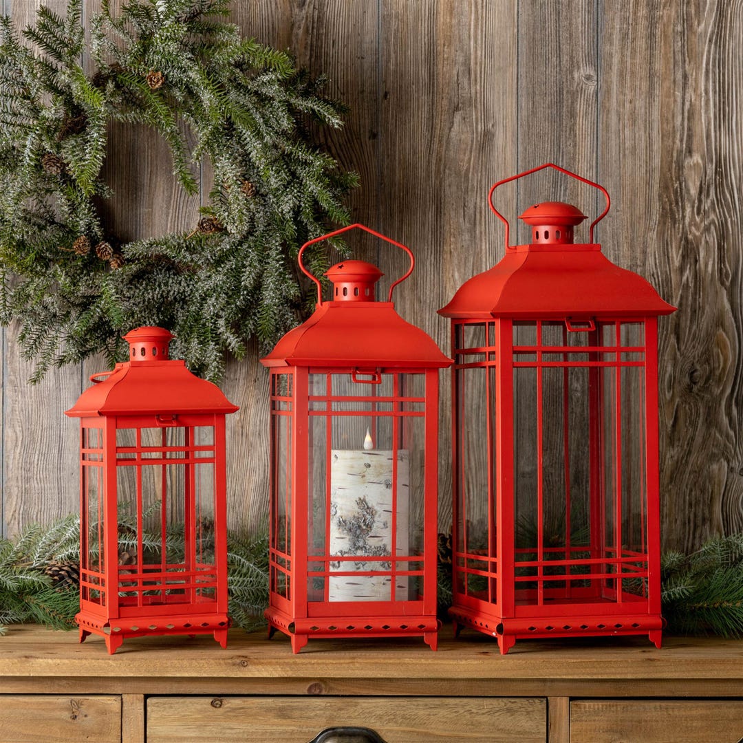 Traditional Red Metal Lantern (set of 3) - Etsy