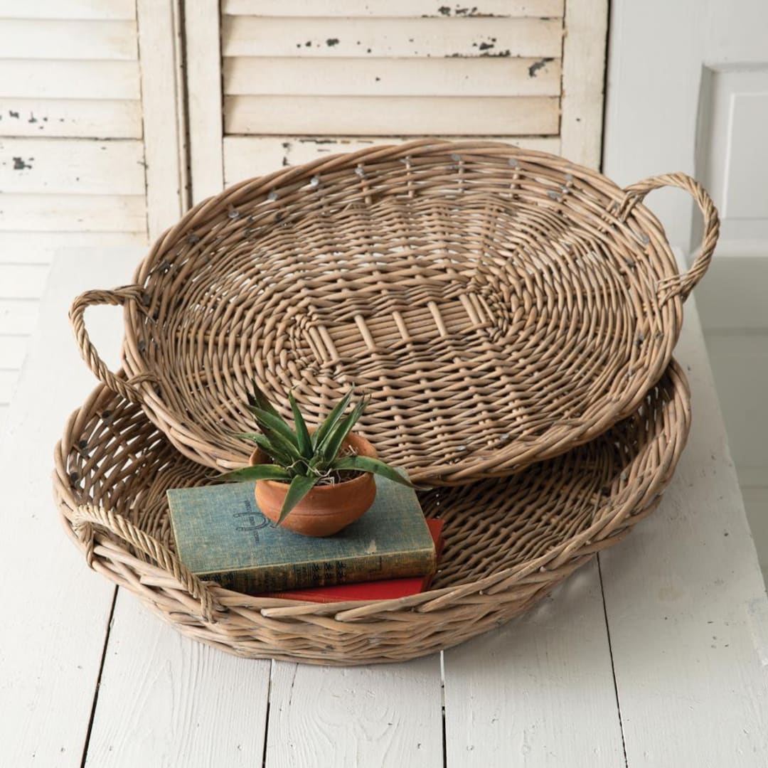 Set of Two Large Oval Wicker Trays - Rustic Decorative Wall or Table ...